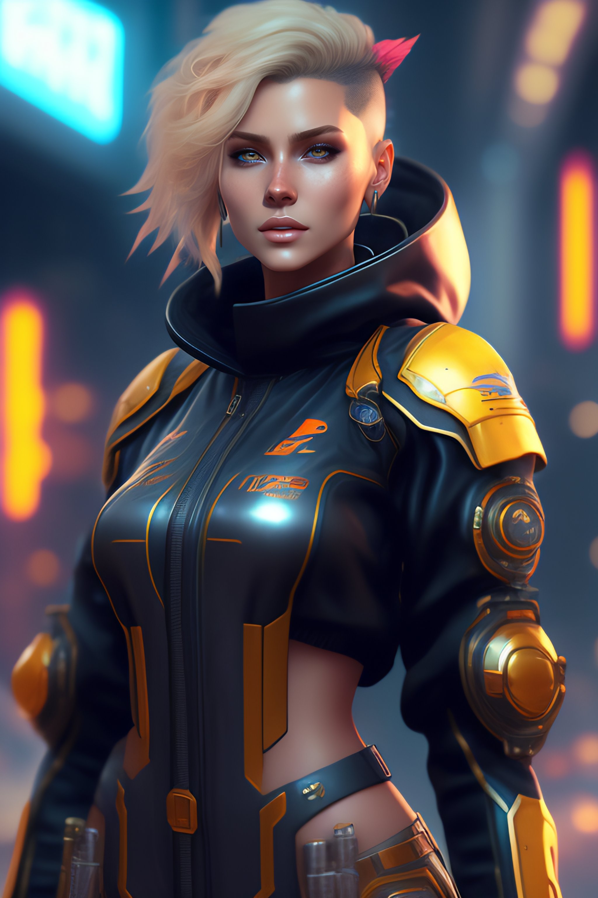 Lexica - Mech Punk clothes with short hair blond girl , battle status ...