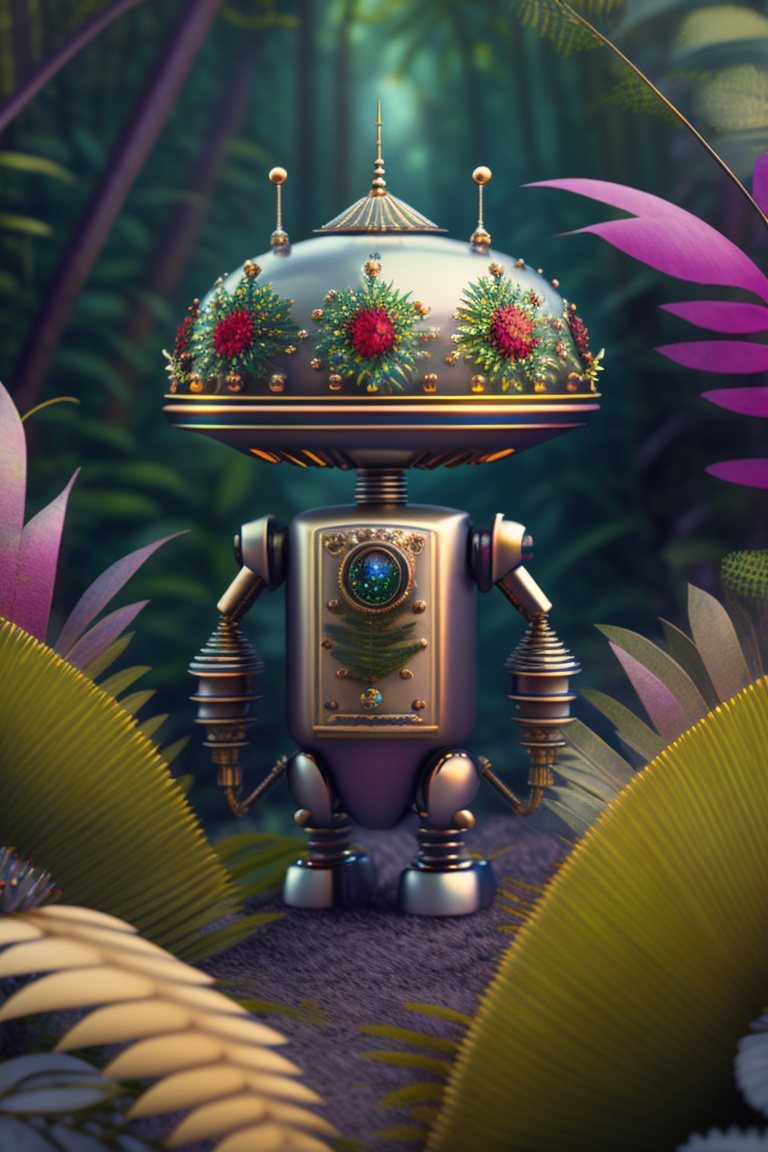 Lexica - Magic trippy silver 1950;s spiked robot with attitude, jewel ...