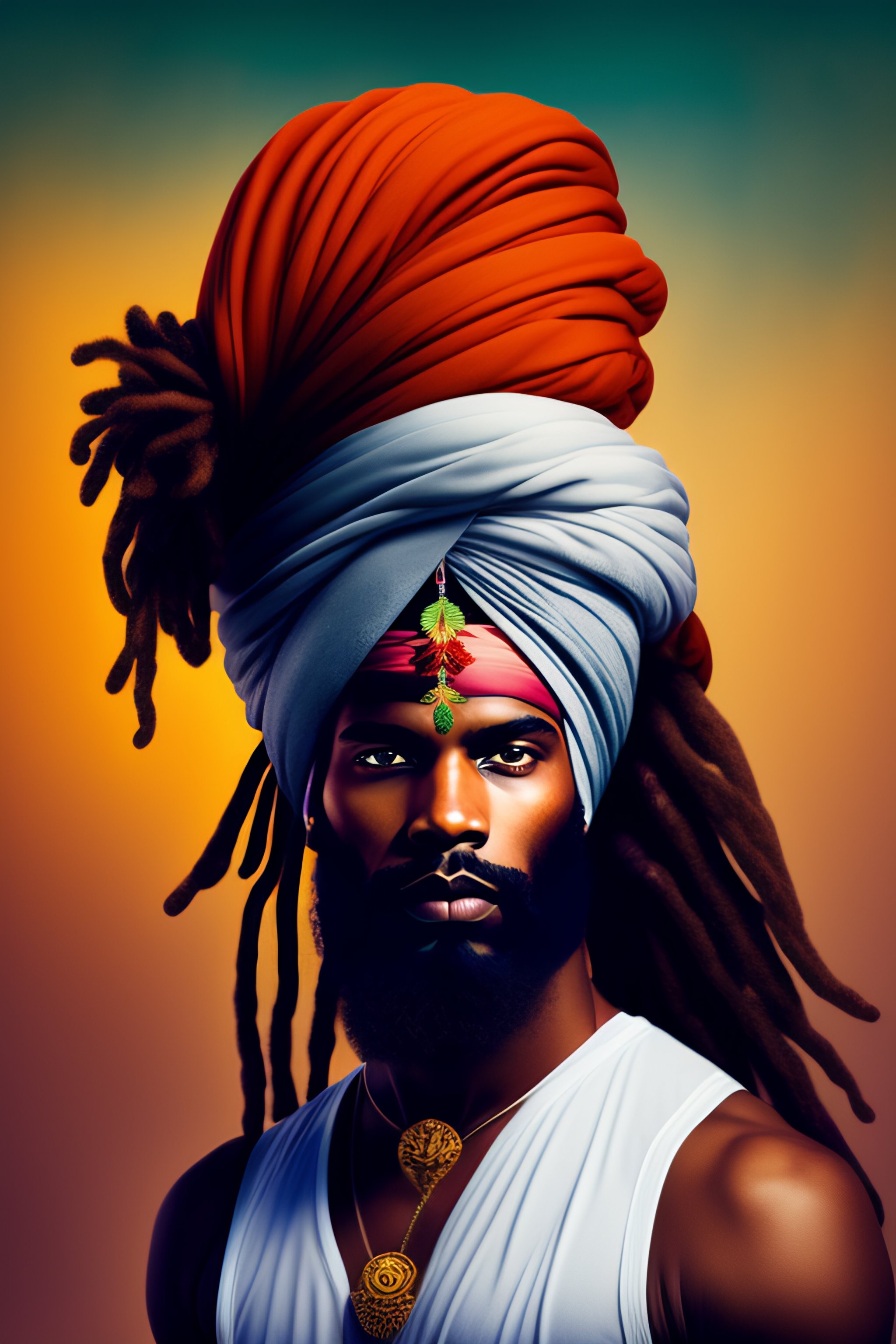 Lexica - Man in turban with dreadlocks hanging out, open third eye ...