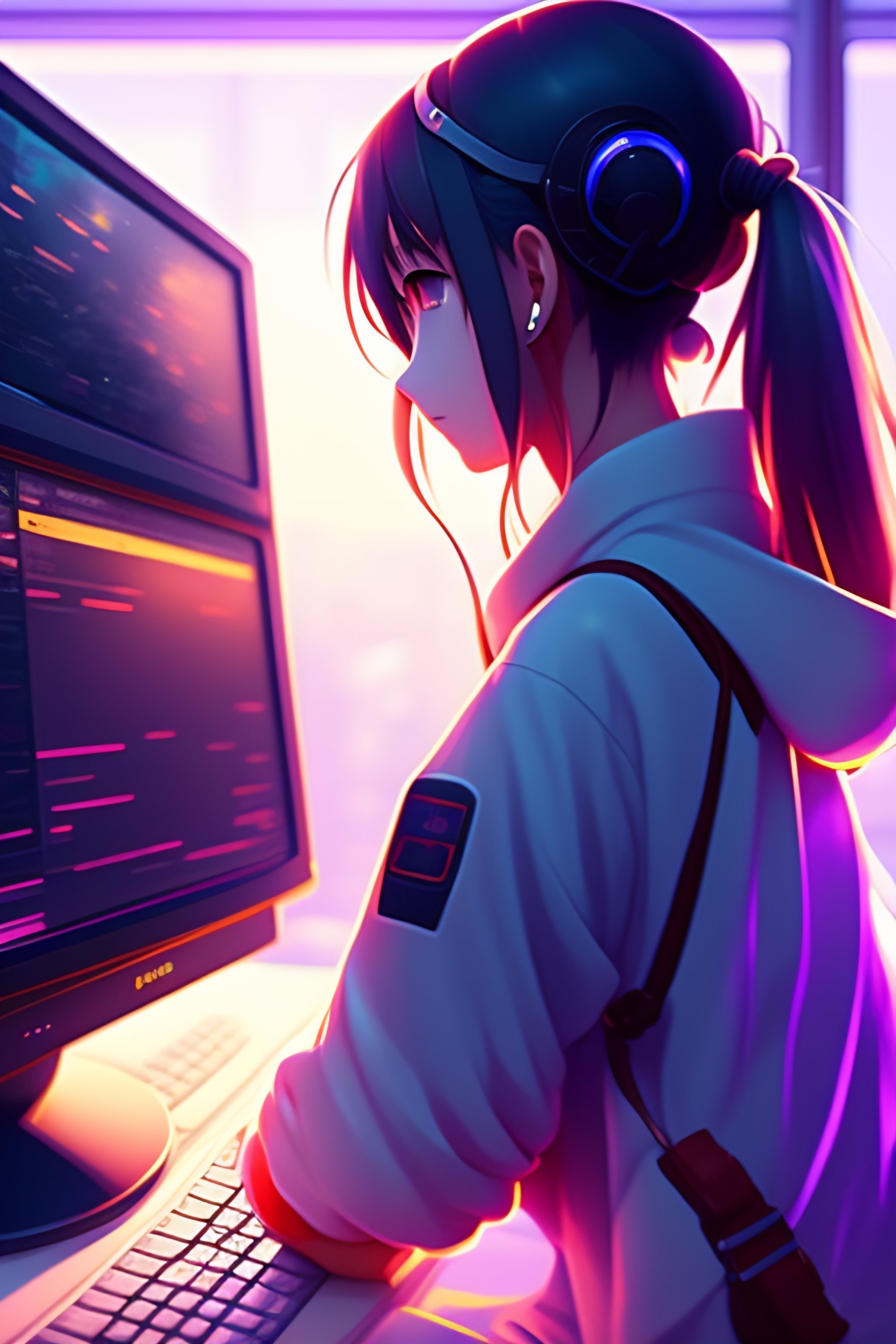 Anime Girl Drawing On Computer