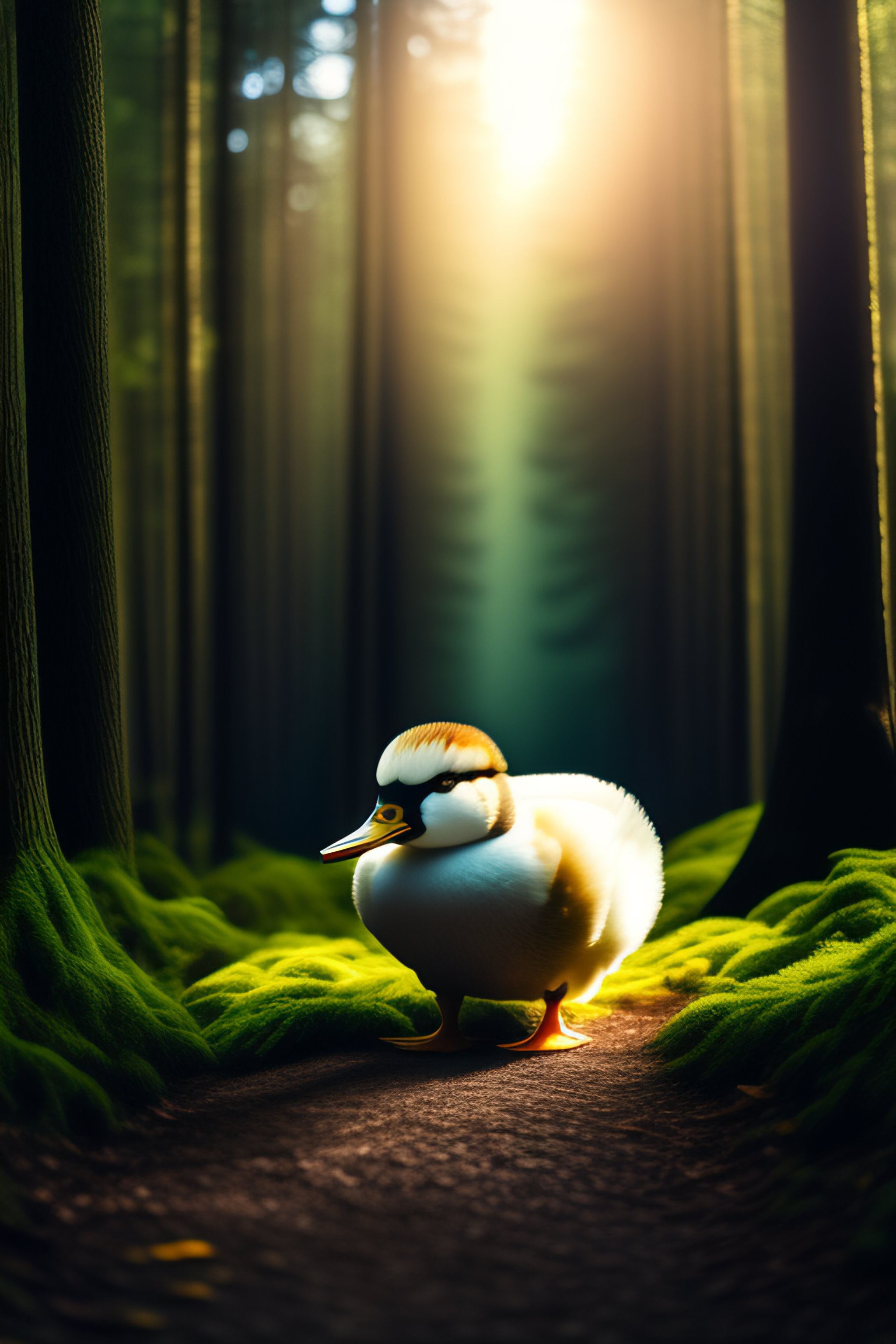 Lexica - A plump, fluffy duck with bright, beady eyes and a small ...