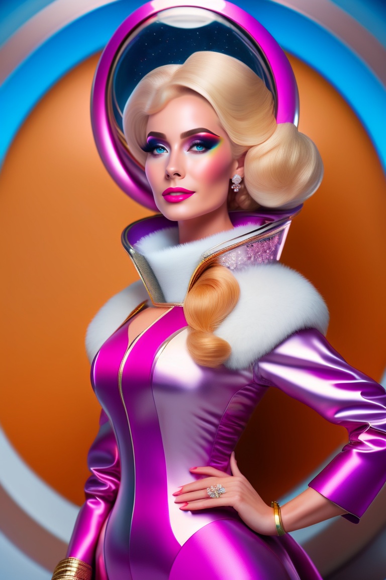 Lexica - A mama dressed as Barbie in space, futuristic