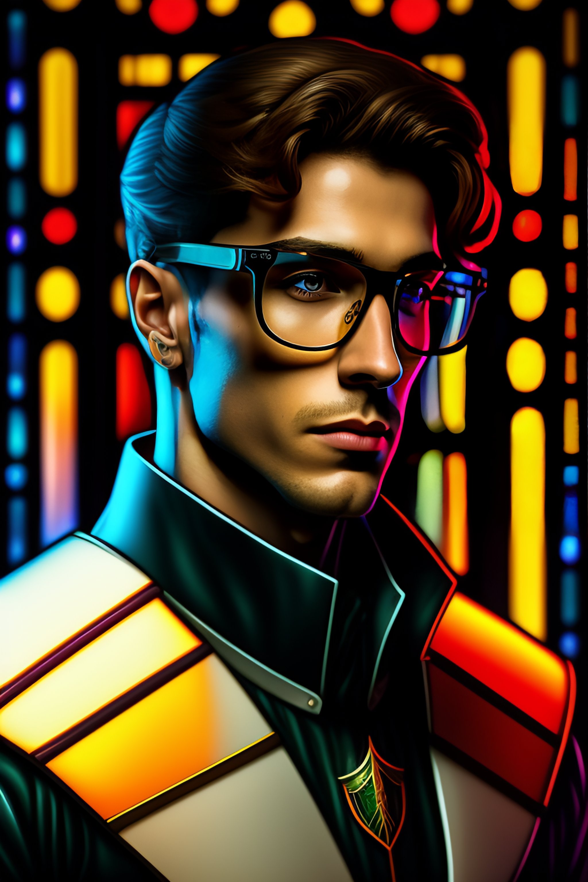 Lexica - Stained glass male cyborg librarian