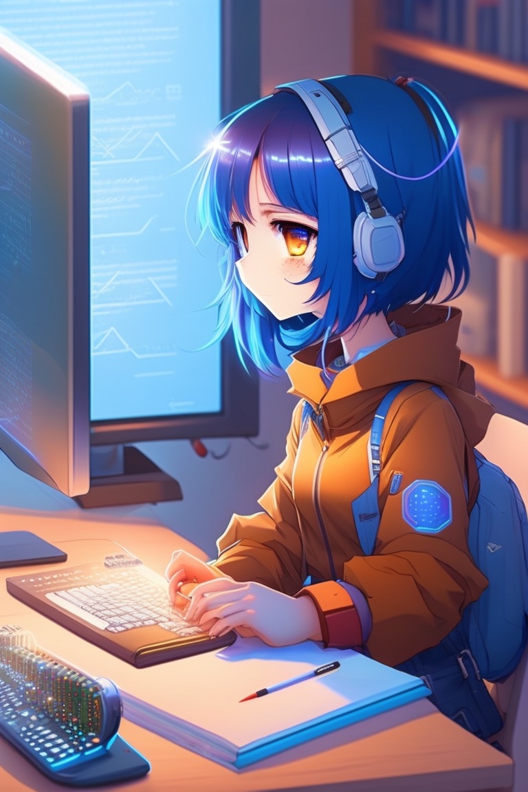 Lexica - A cute anime girl with brown eyes and brown bob hair sits at a ...