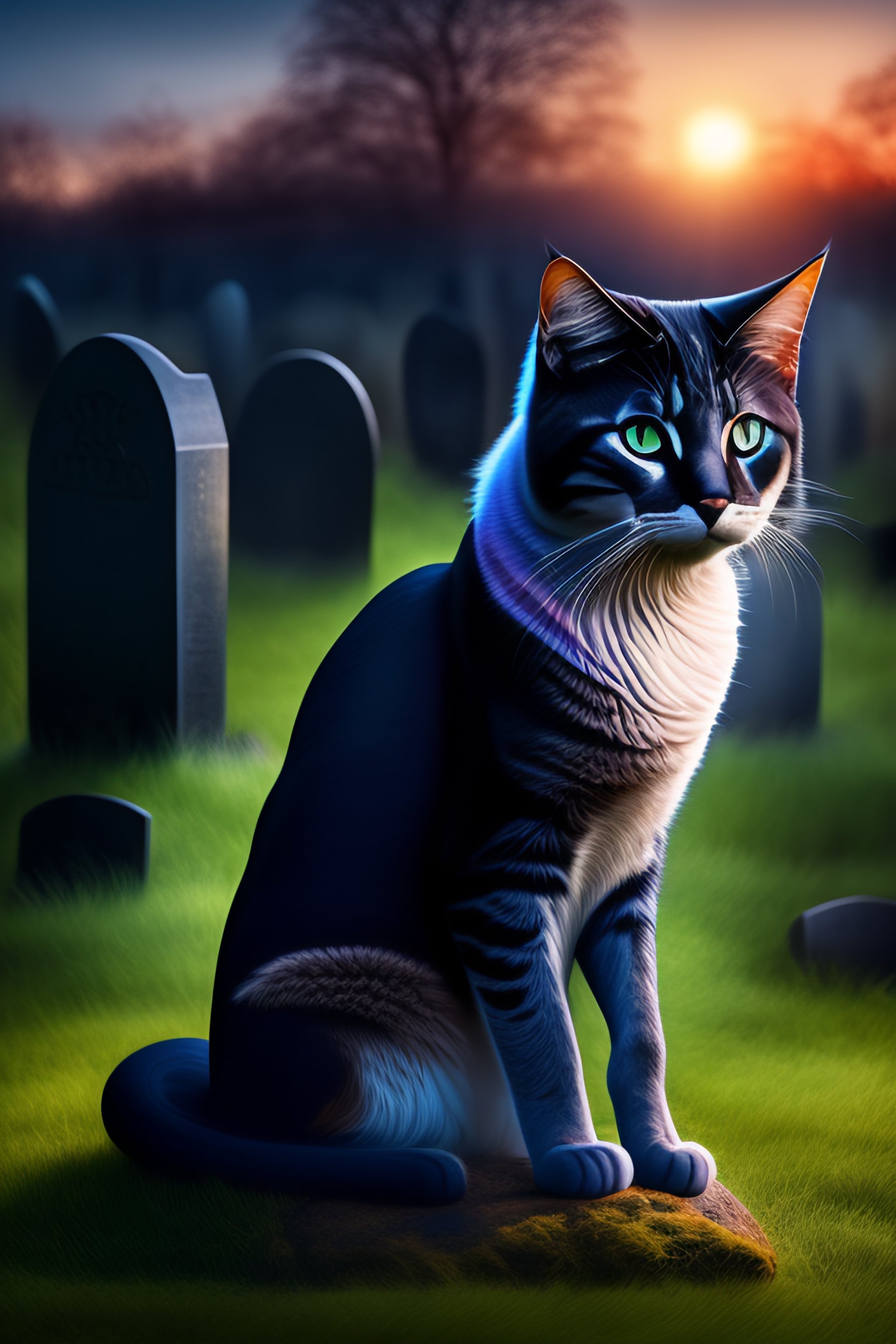 Lexica - A beautiful witch rising cats from the dead in a graveyard