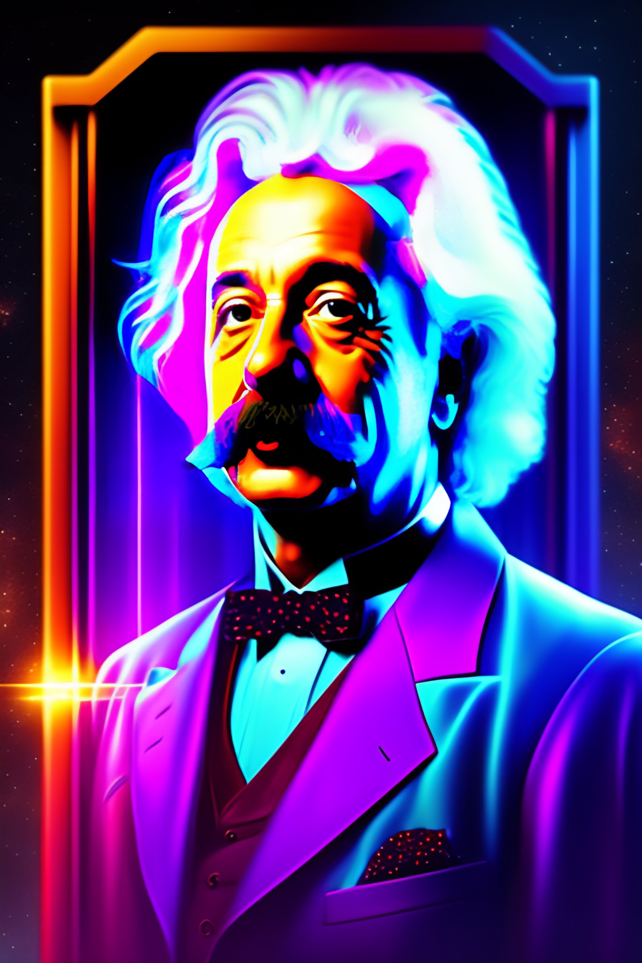 Lexica - Holographic, cyberpunk, Albert Einstein, Max Headroom style --v 4