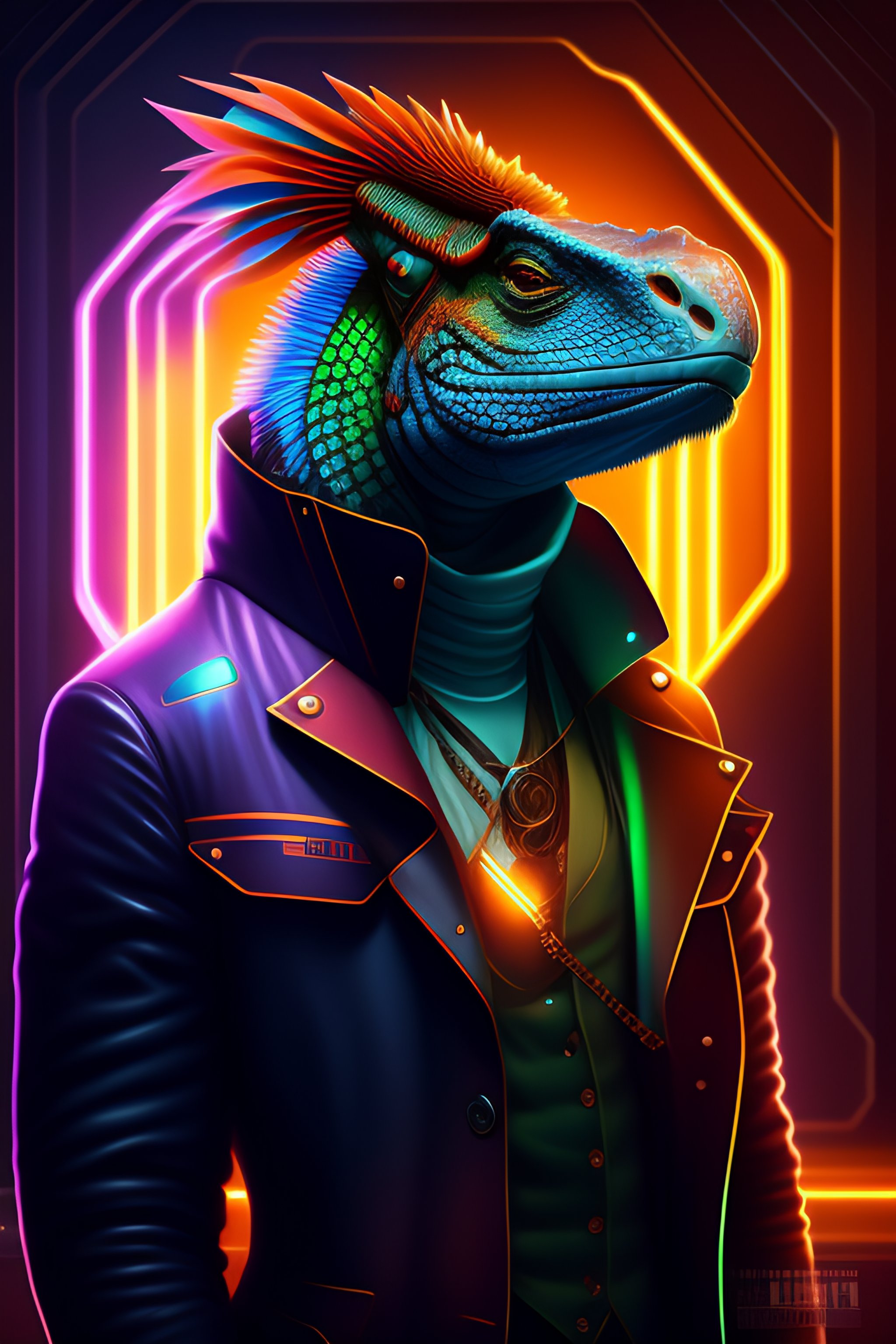 Lexica - Cyberpunk Manly human iguana hybrid bearded in an attractive ...