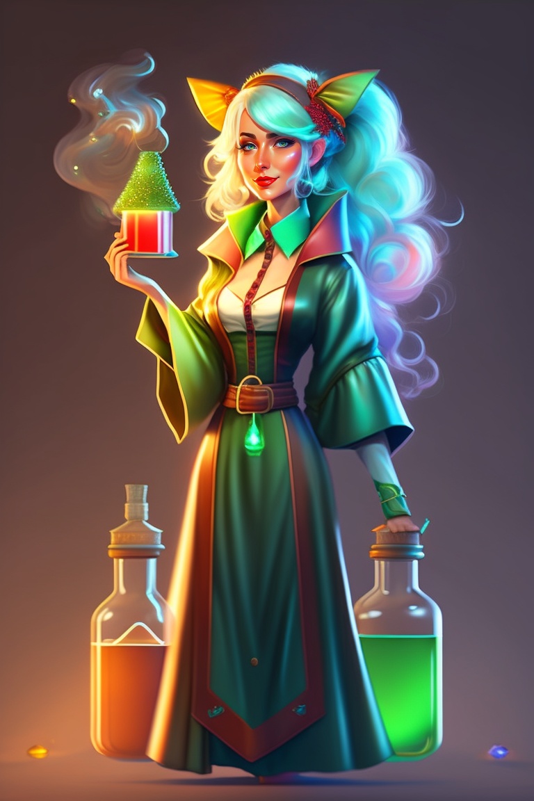 Lexica - Crazy elf female mad scientist alchemist with flasks of ...