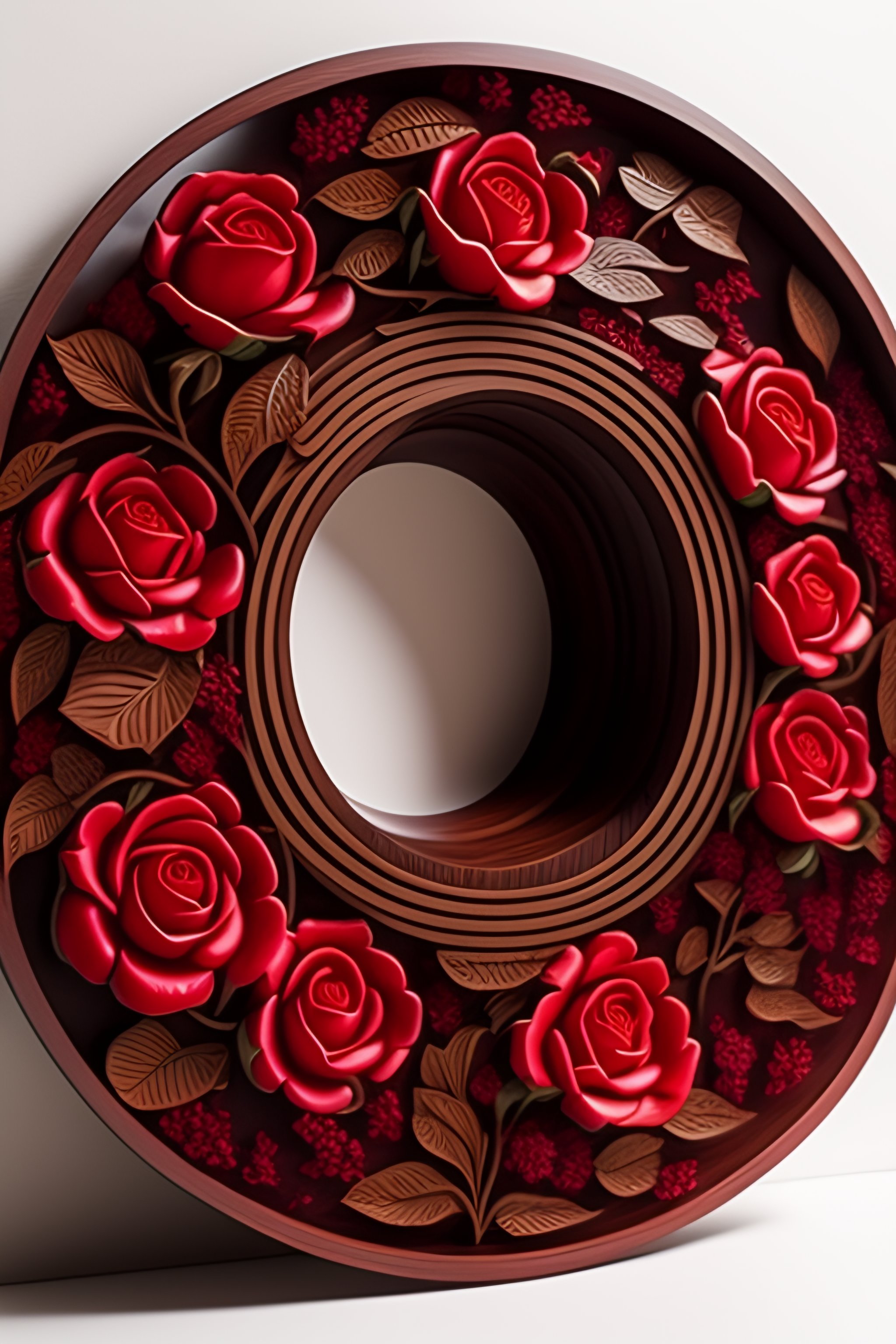 Lexica - Red roses surronded by circular arrangment of leaves, carved ...
