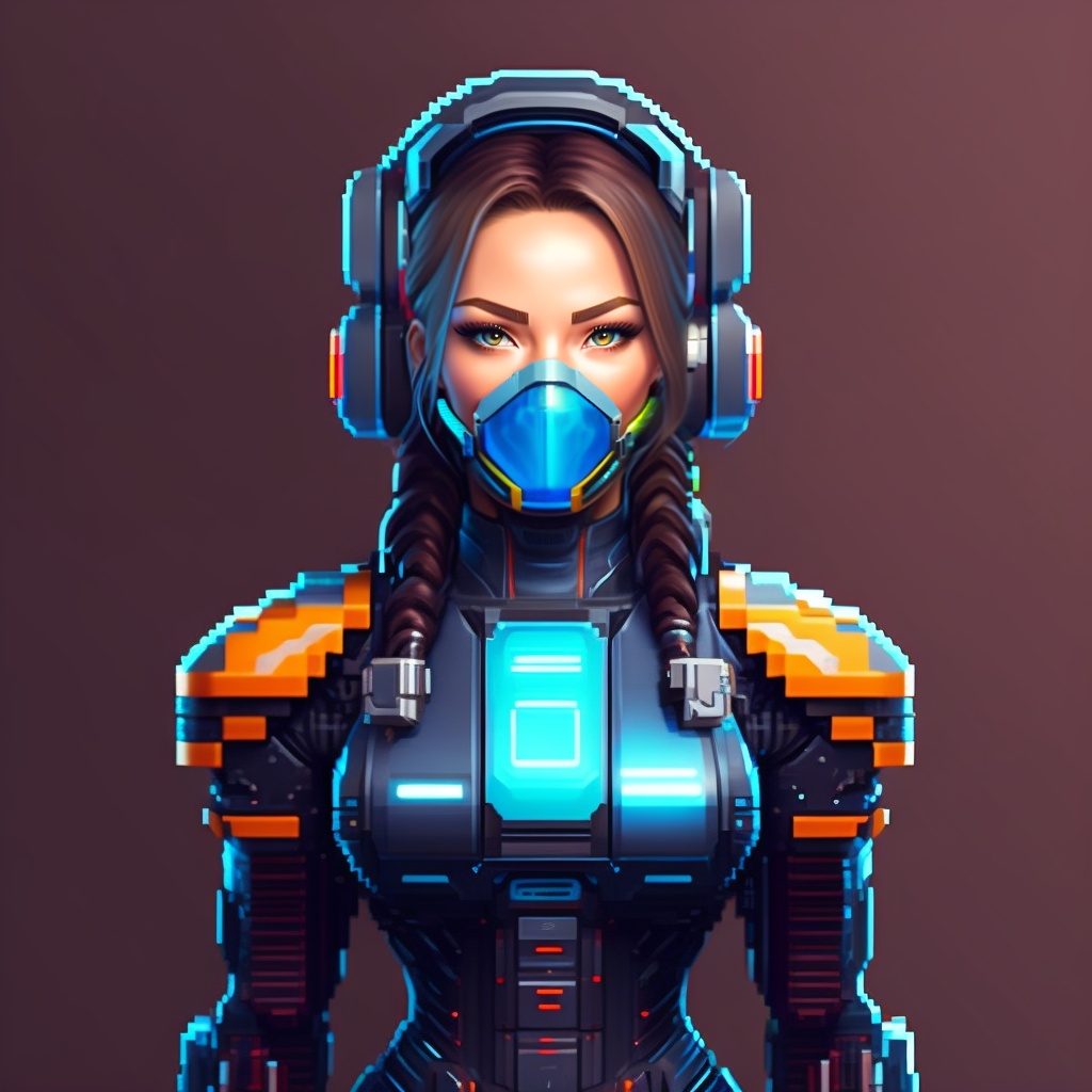 Lexica - Pixel art, front view of woman cyborg