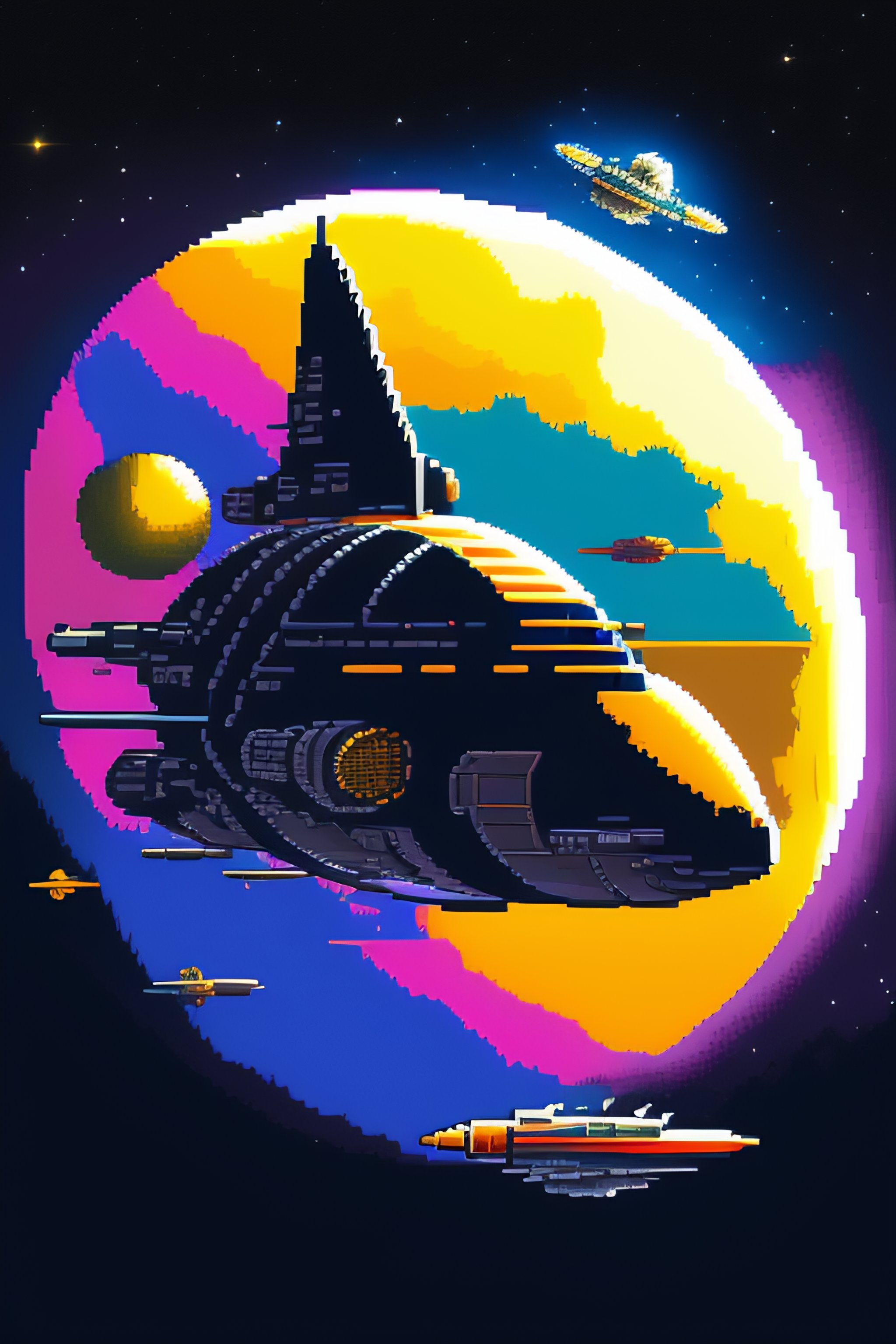 Lexica - Detailed pixel art, space ship battle, in space, retro