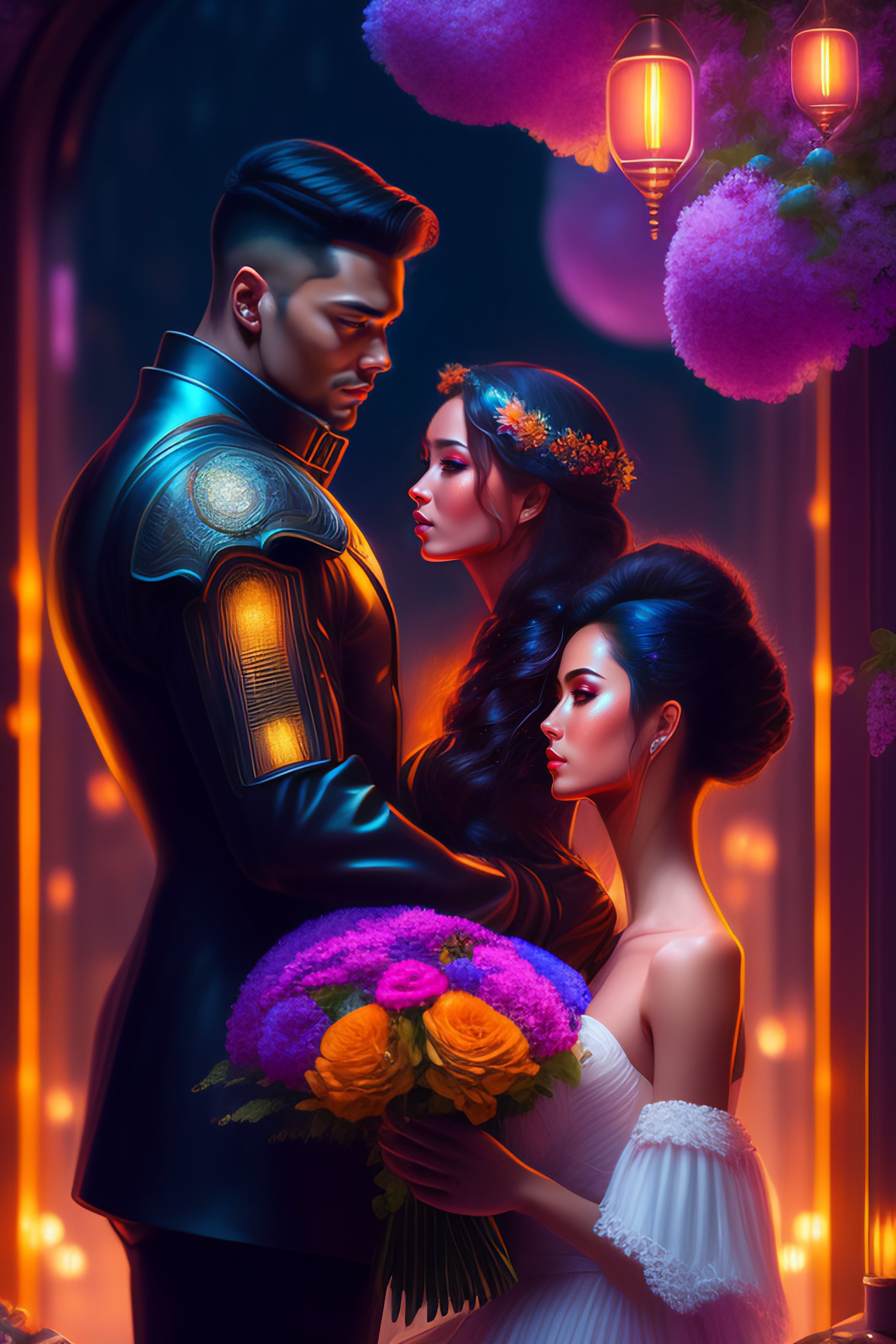 Lexica - An android man gives a bouquet of flowers to a beautiful human ...