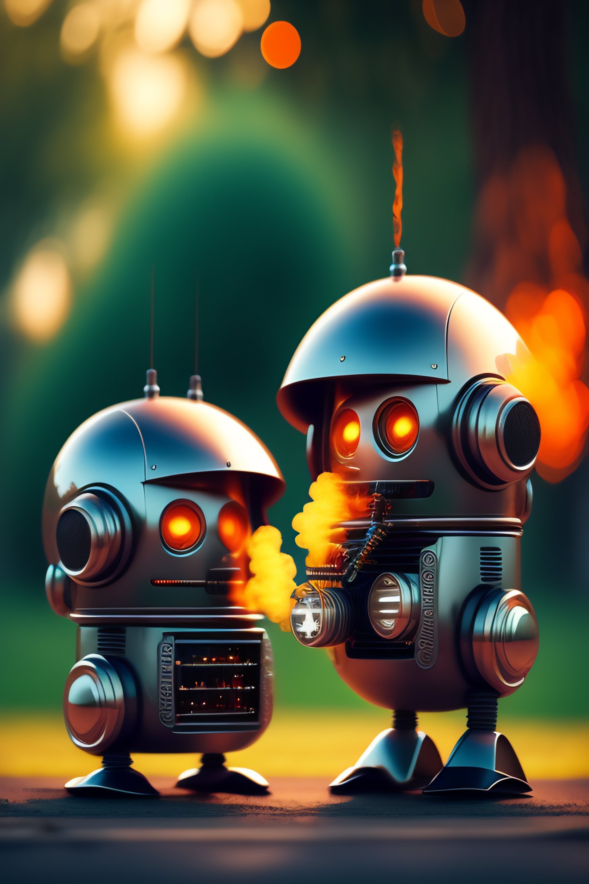 Lexica - Two robots smoking in the park, anime style, 8k