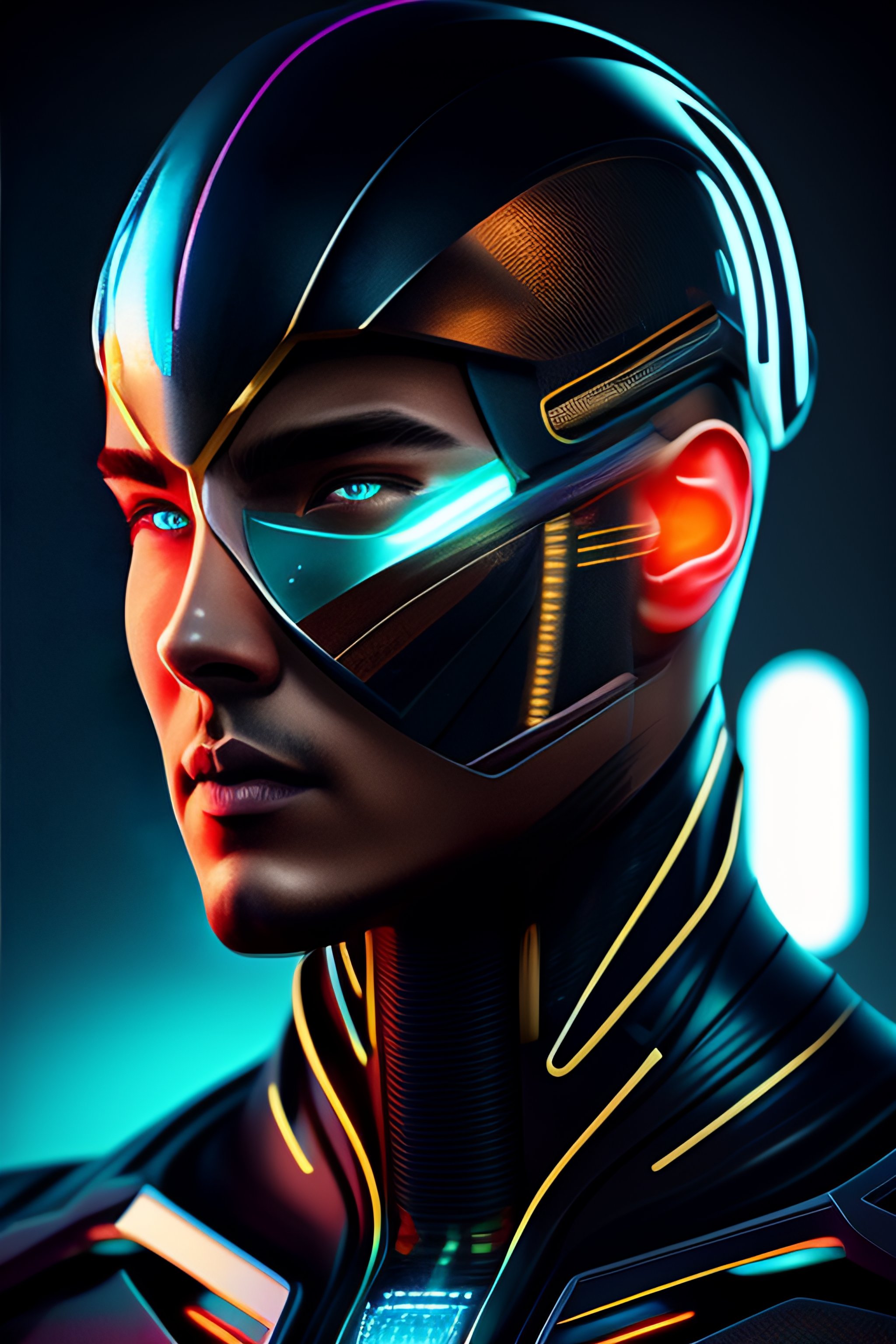 Lexica - Man, human cyborg, half face human half skull machine, tron ...