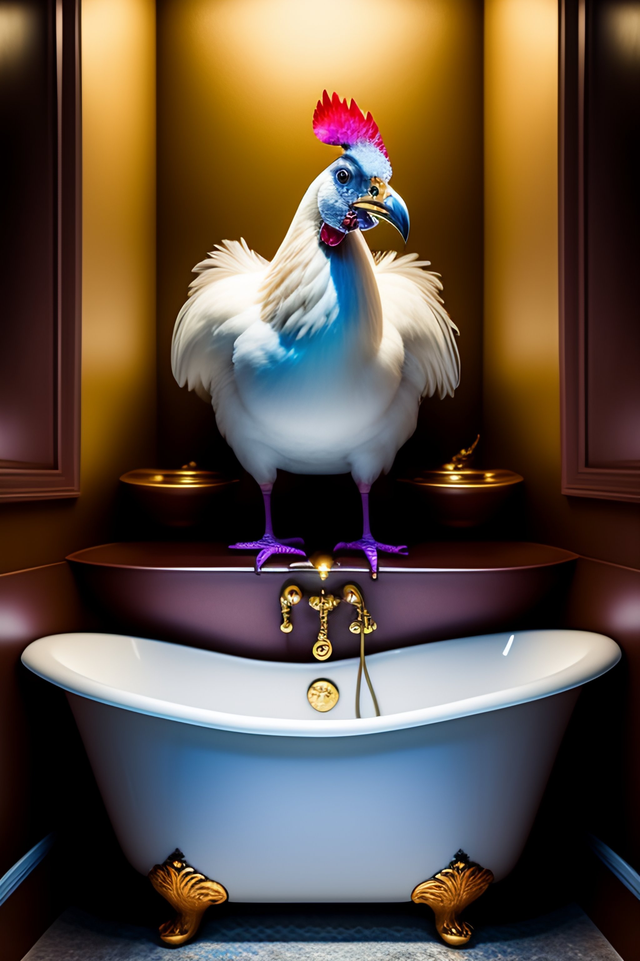 Lexica - The bathtub chicken was a monstrosity to behold; its feathered ...