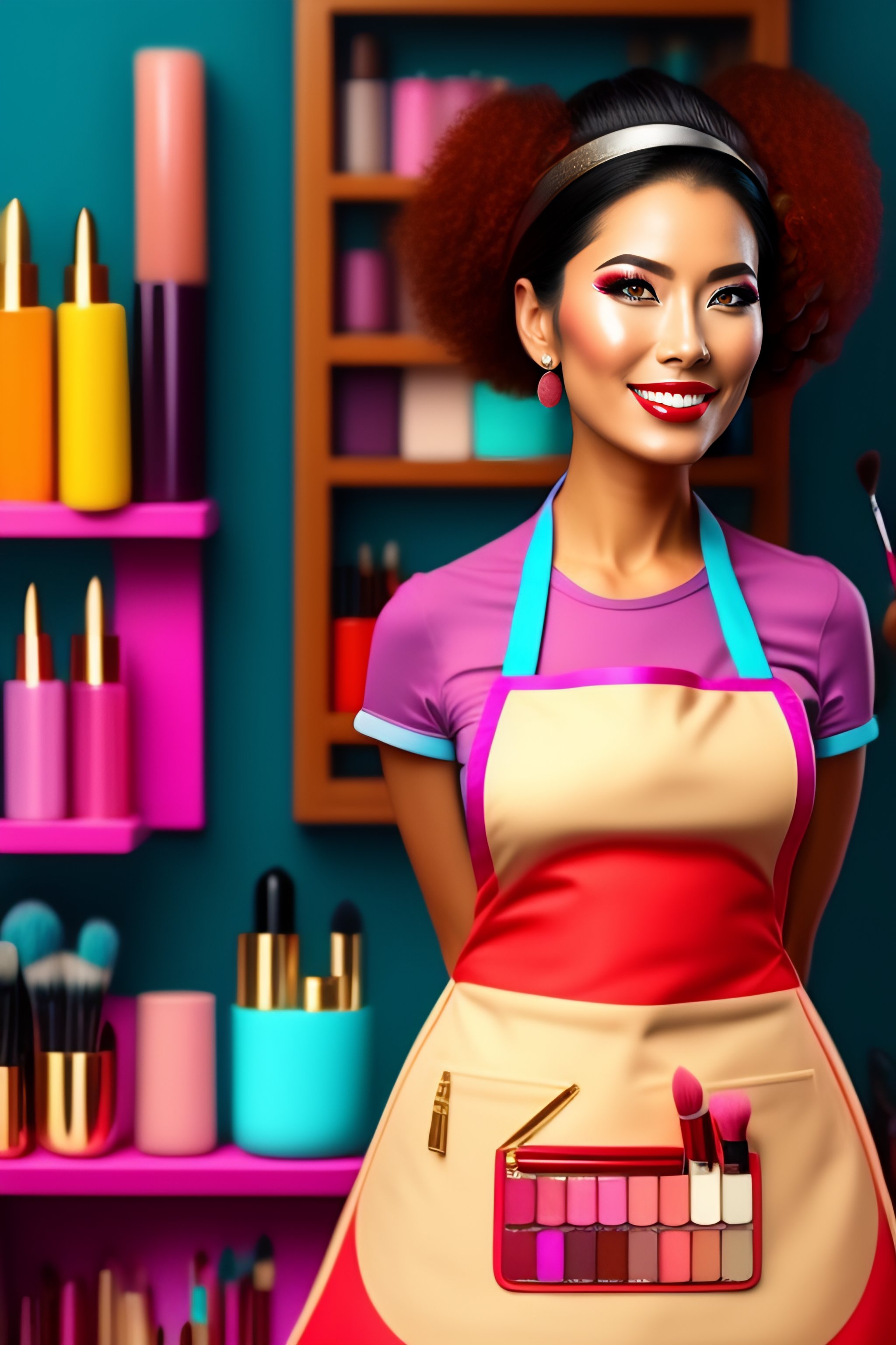 Lexica - Makeup artist, makeup, lipstick, woman apron, brushes ...