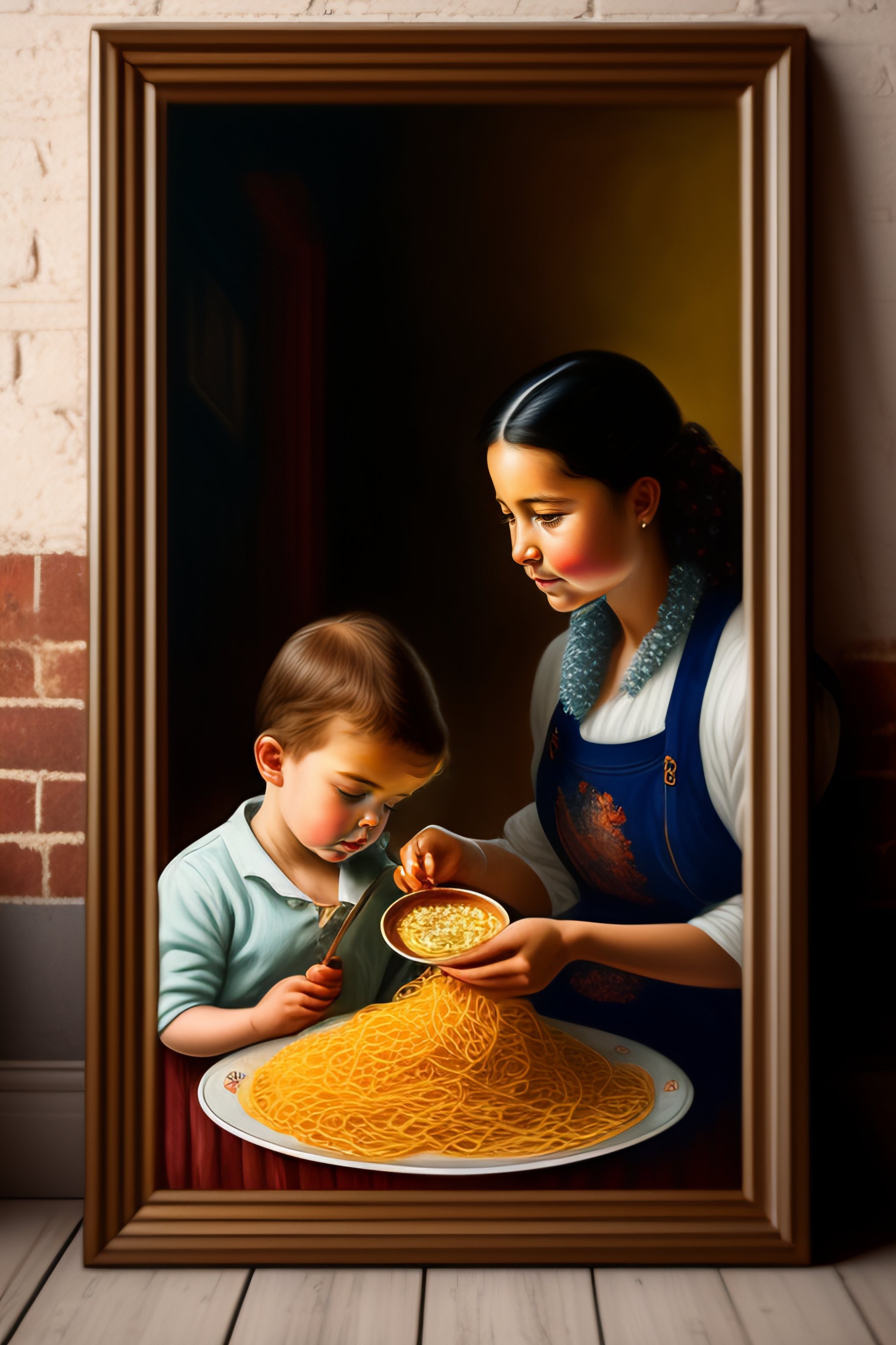 Lexica - Home portrait of family of crickets eating pasta, painting oil