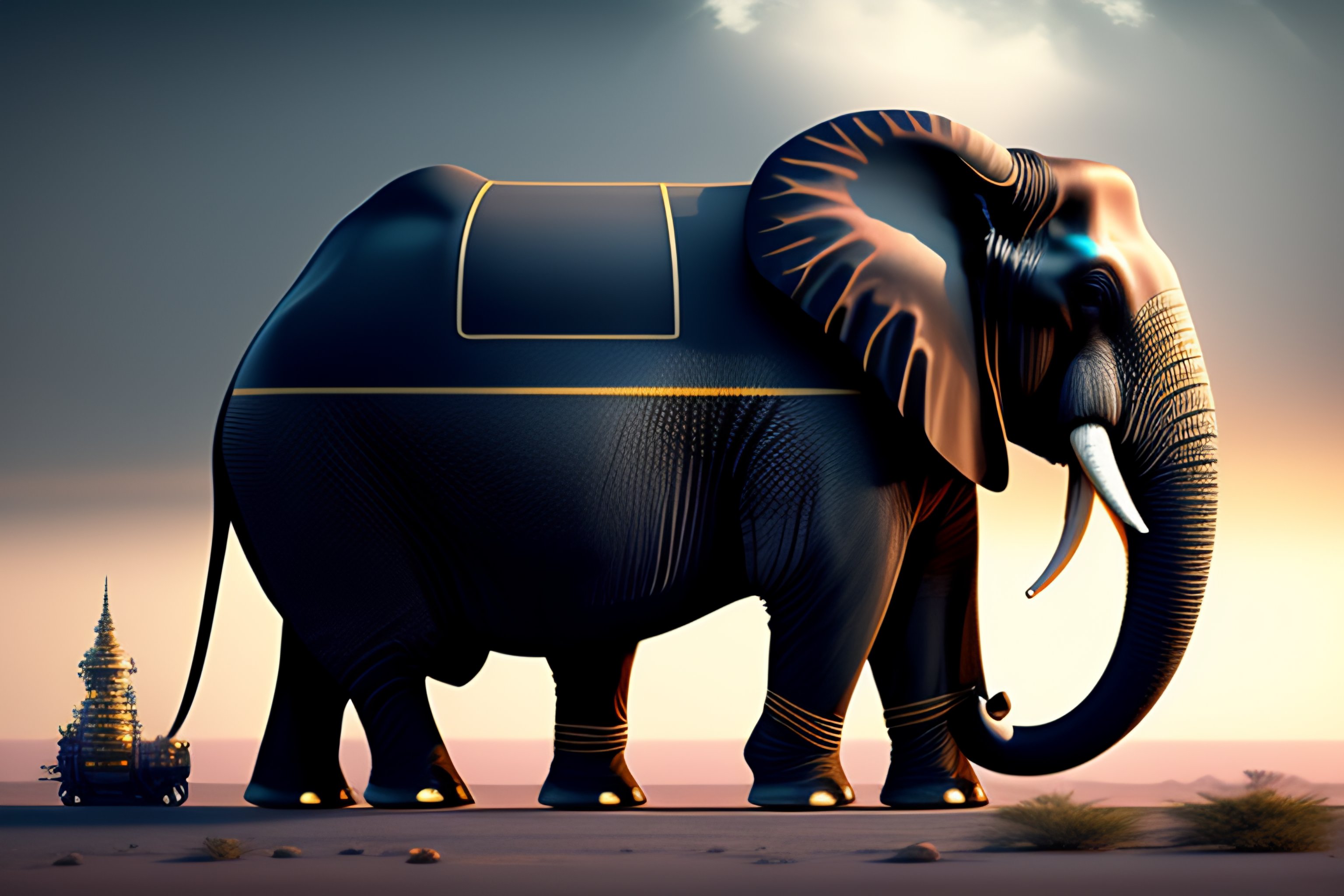 Lexica - Futuristic cyberpunk elephant, 8k