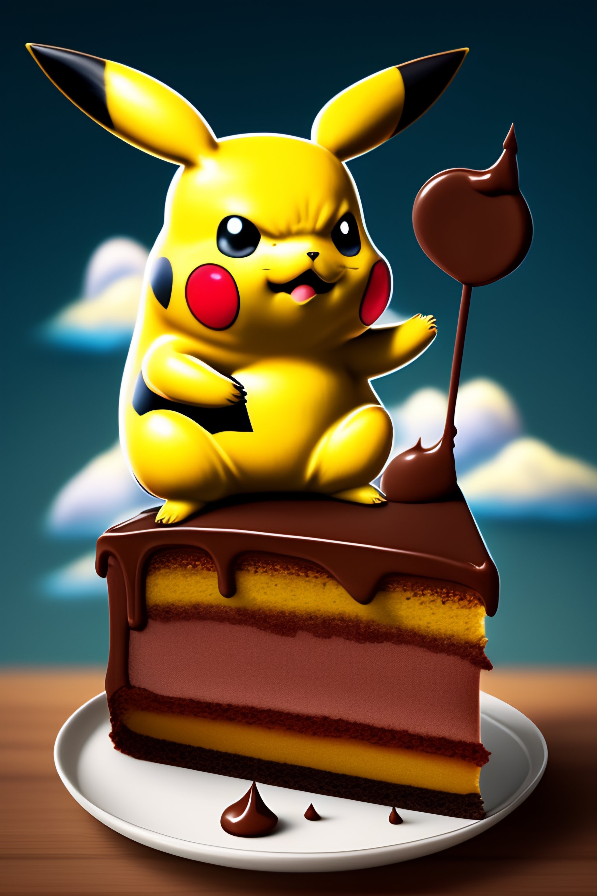 Lexica - Pikachu attacking a chocolate cake with an electric attack ...