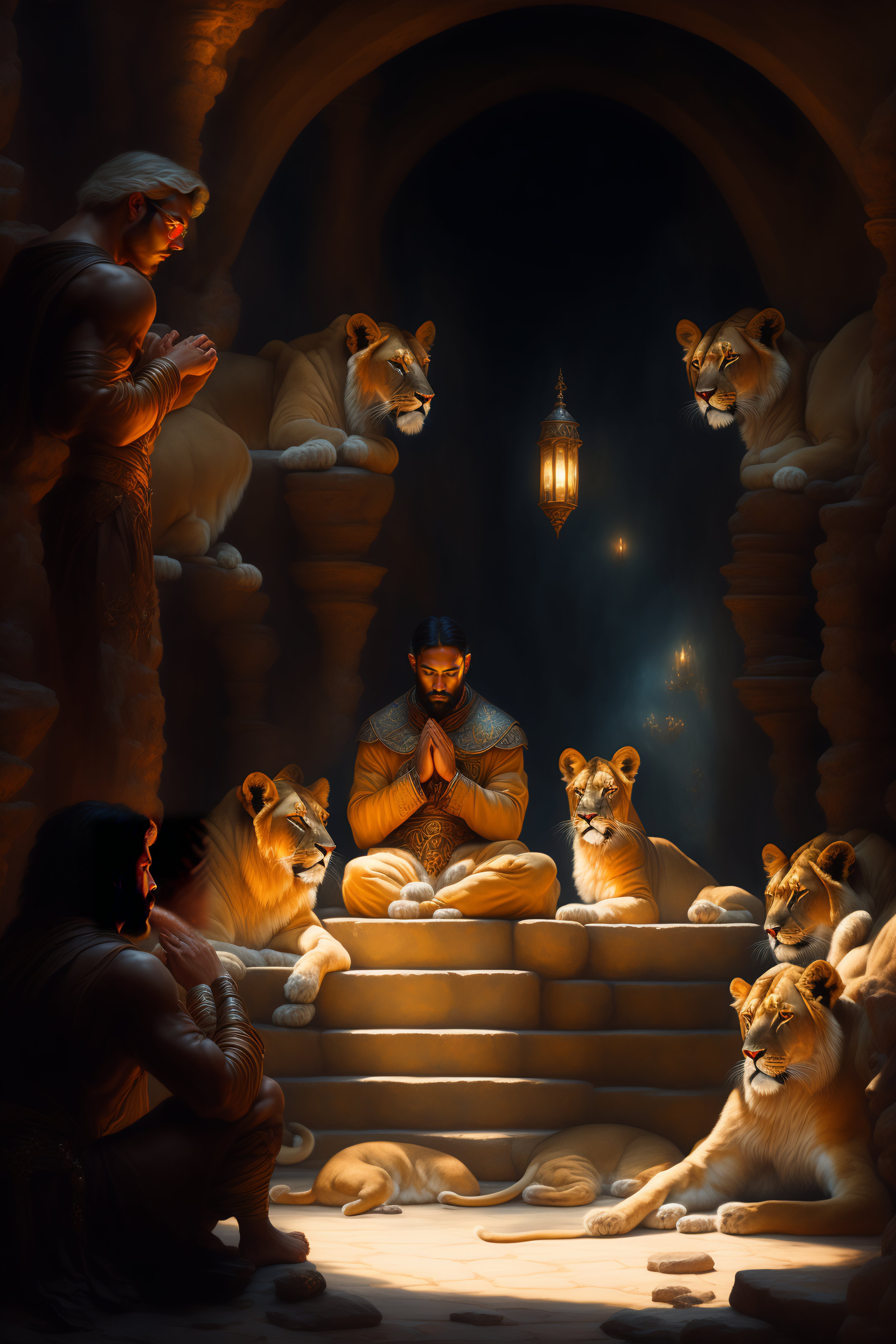 Lexica - Daniel praying to God inside the pit with hungry lions ...