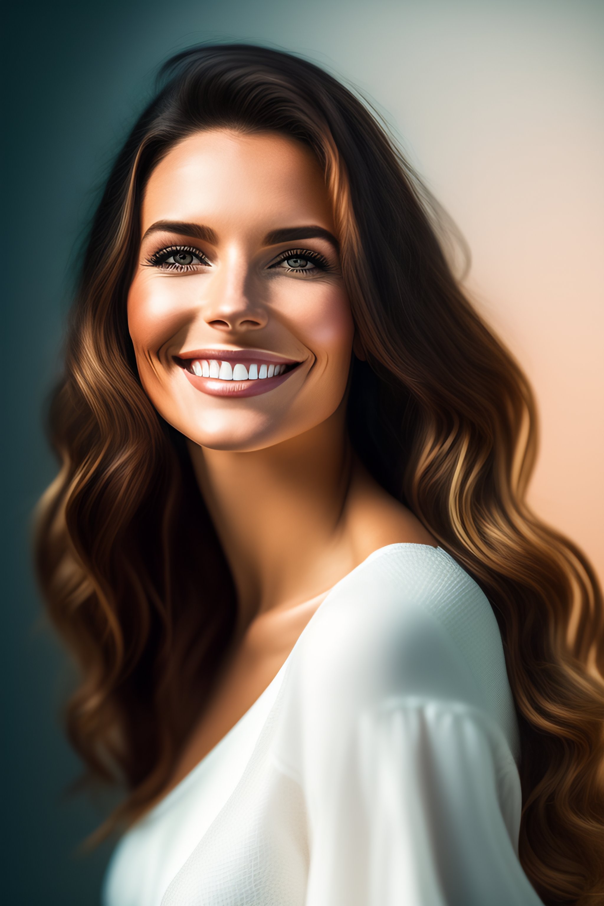 Lexica - Smiling lady on white background using a mobile phone