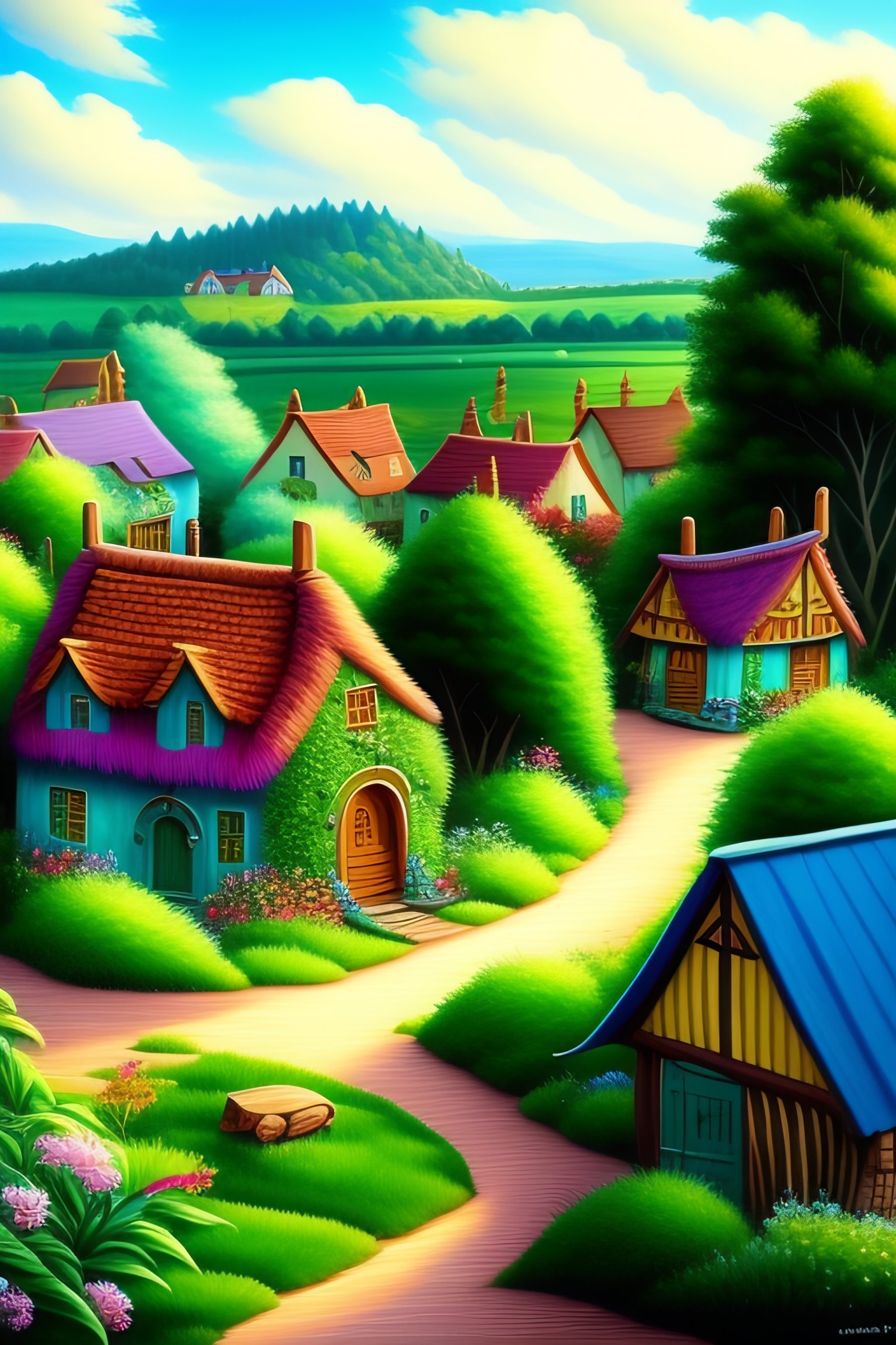 Lexica - The color line drawing of the village depicts a quaint and ...