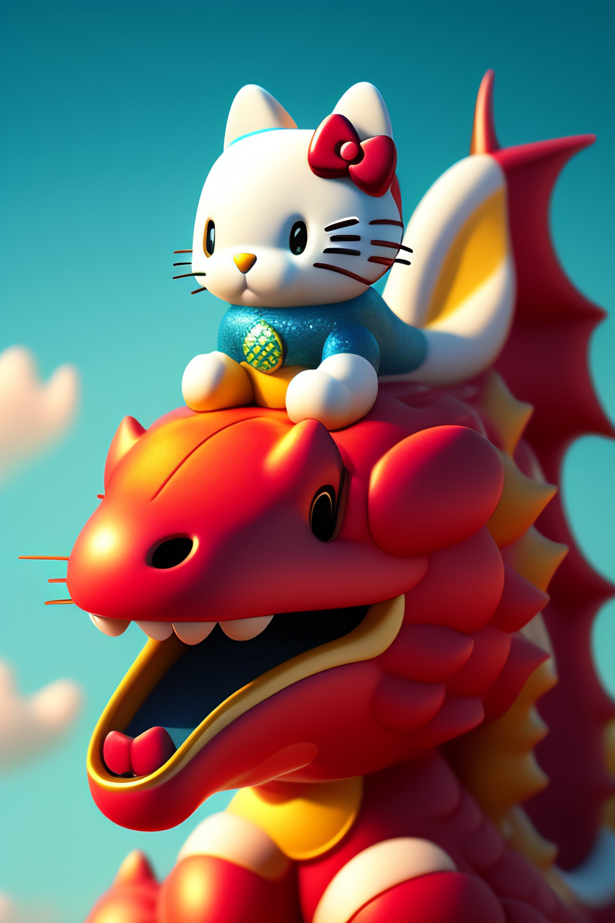 Lexica - Hello kitty riding a dragon