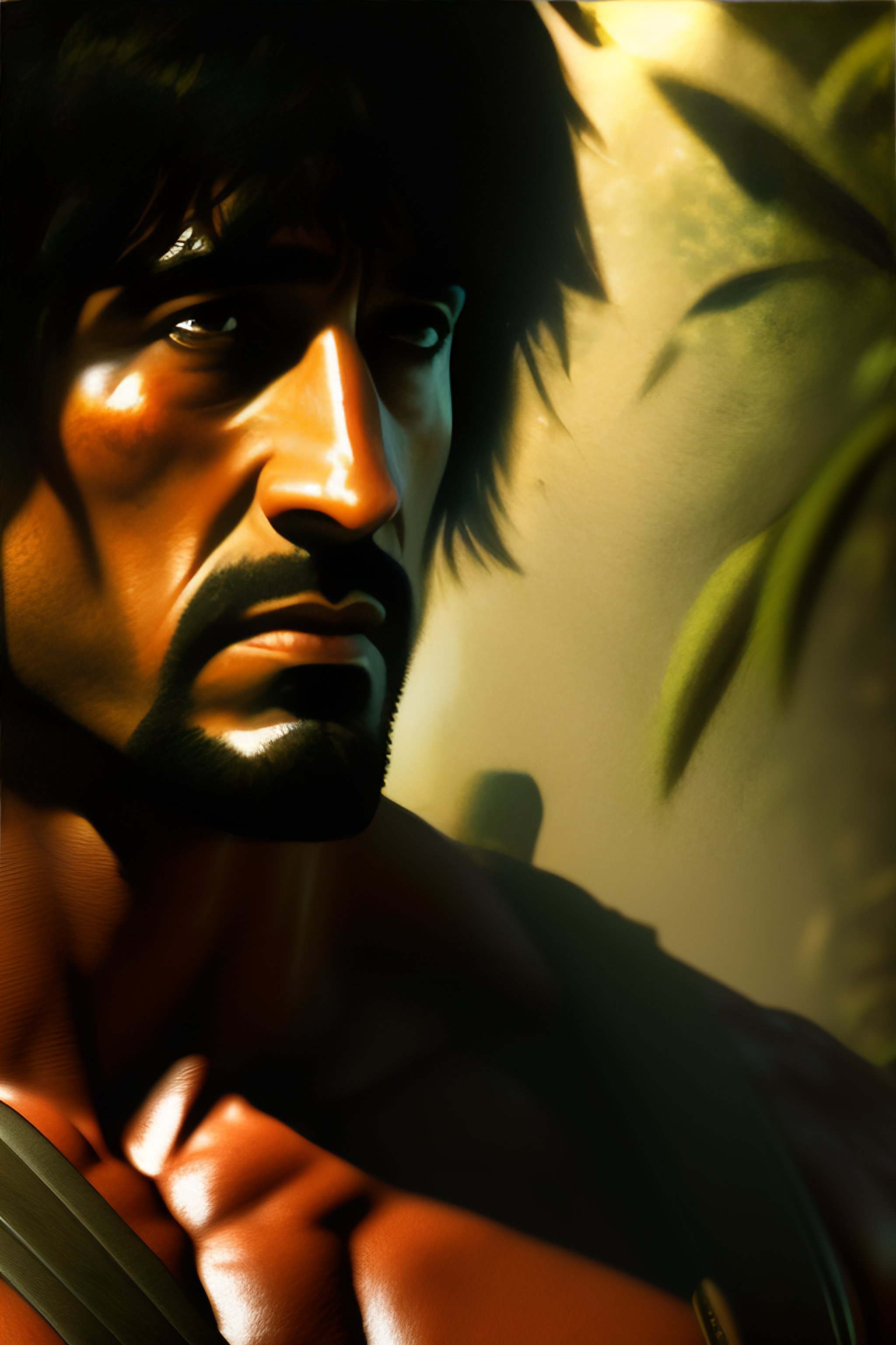 Lexica - Action shot of john rambo in a jungle, cinematic lighting ...