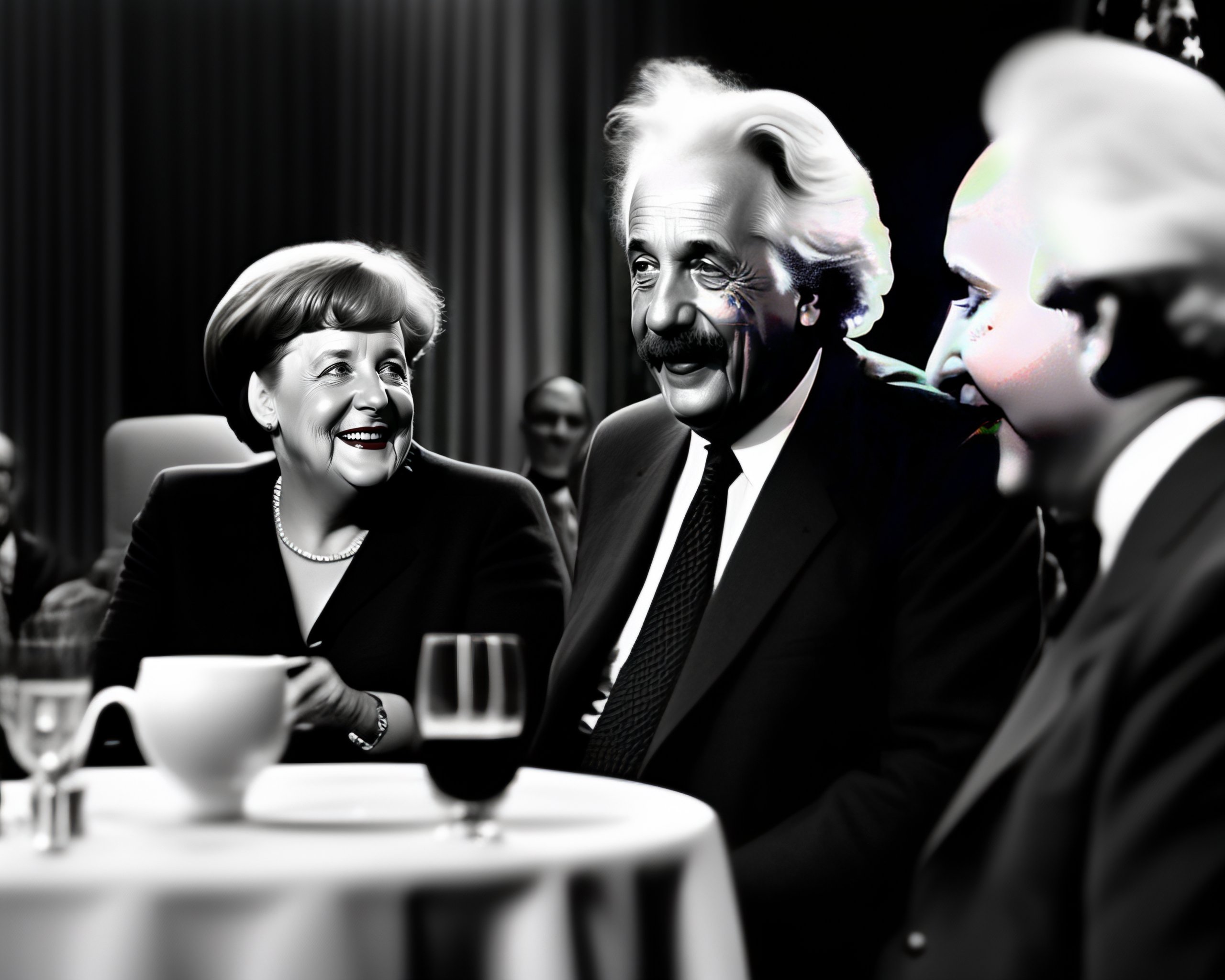 Lexica - Angela merkel and einstein in a room, laughing, tea on the table