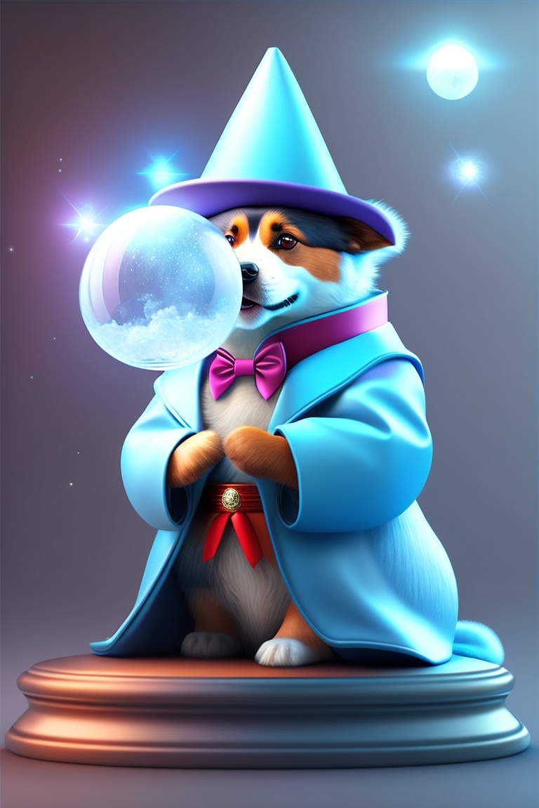 Lexica - A dog, with a magician's hat, a magician's robe, holding a ...