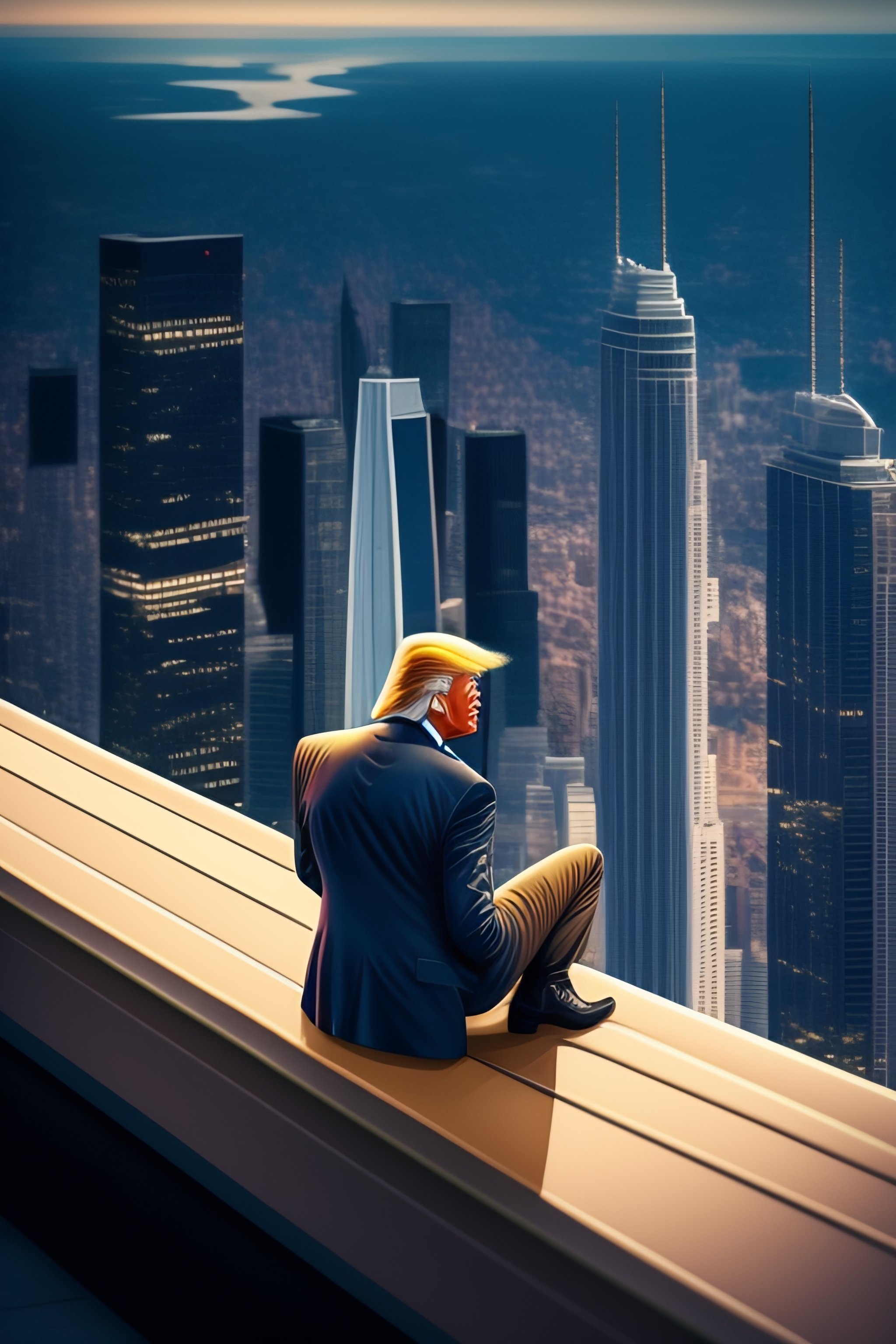 Lexica - Donald trump sitting on a roof looking down at a city below ...