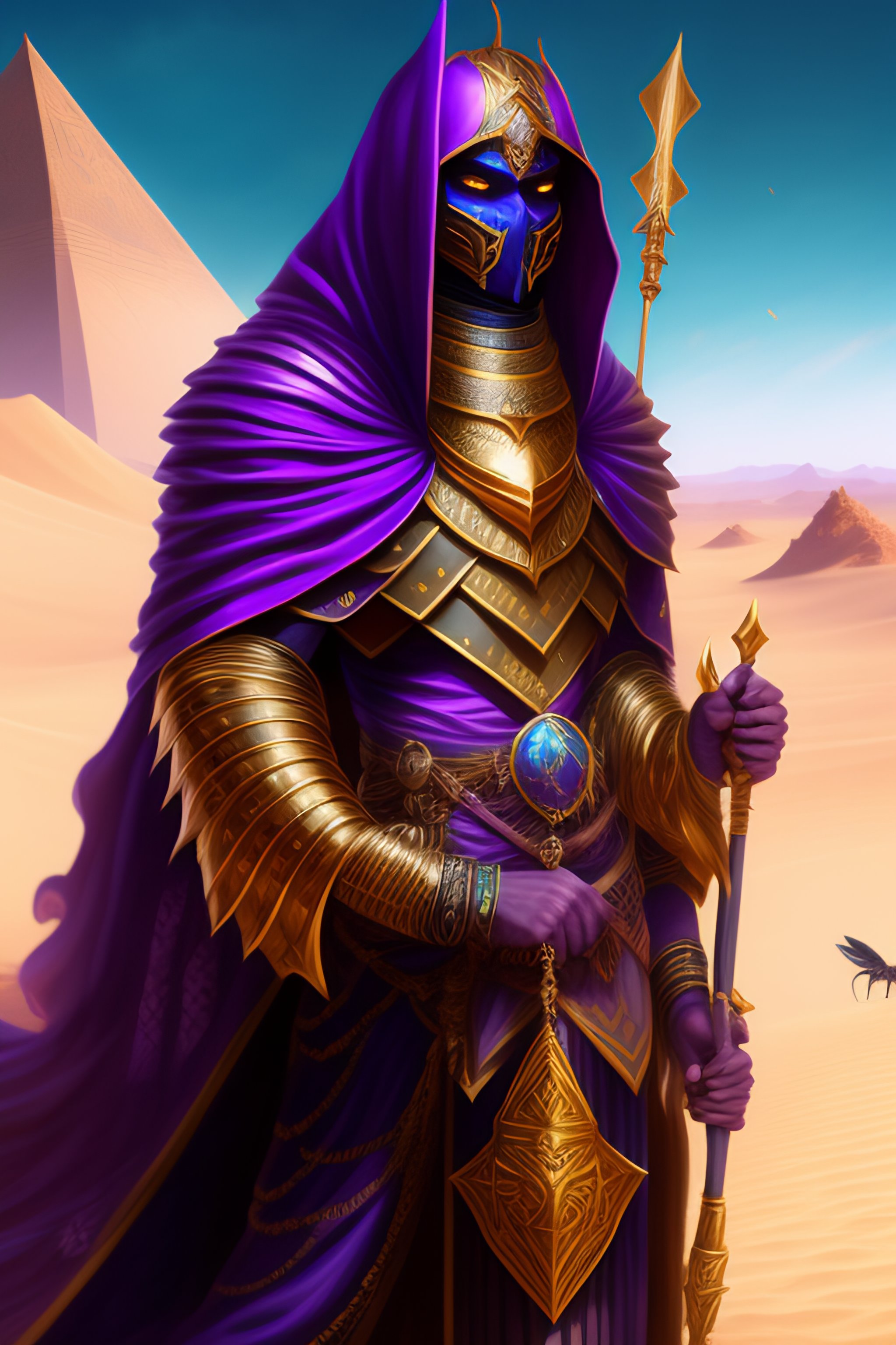 Lexica - An undead desert lich pharaoh, holding a cobra head staff ...