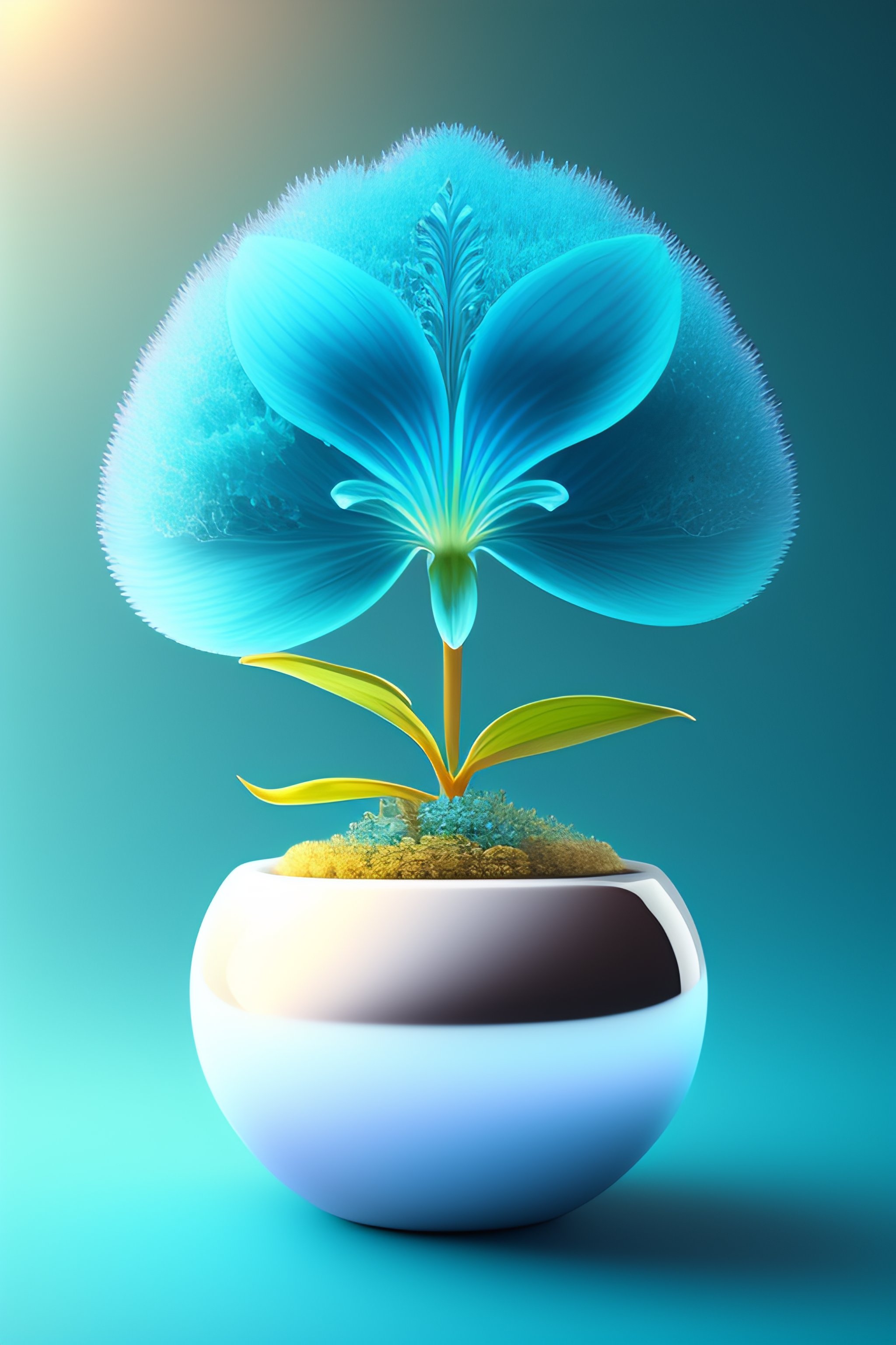 Lexica - A single flower, white and aqua blue bonsai lily, cool color ...
