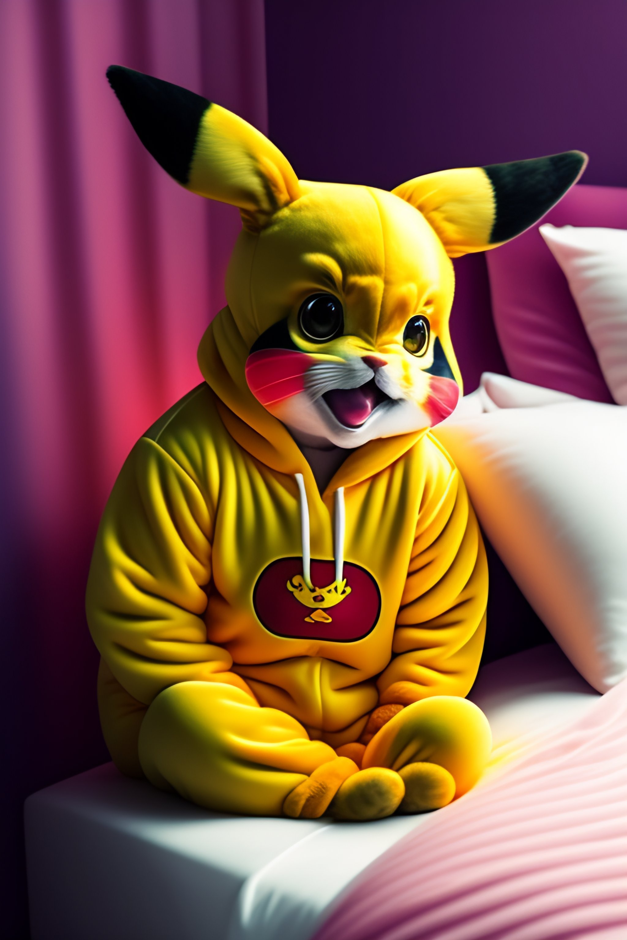 Lexica - Sassy pikachu. comfy pajamas, sleepy. in bed