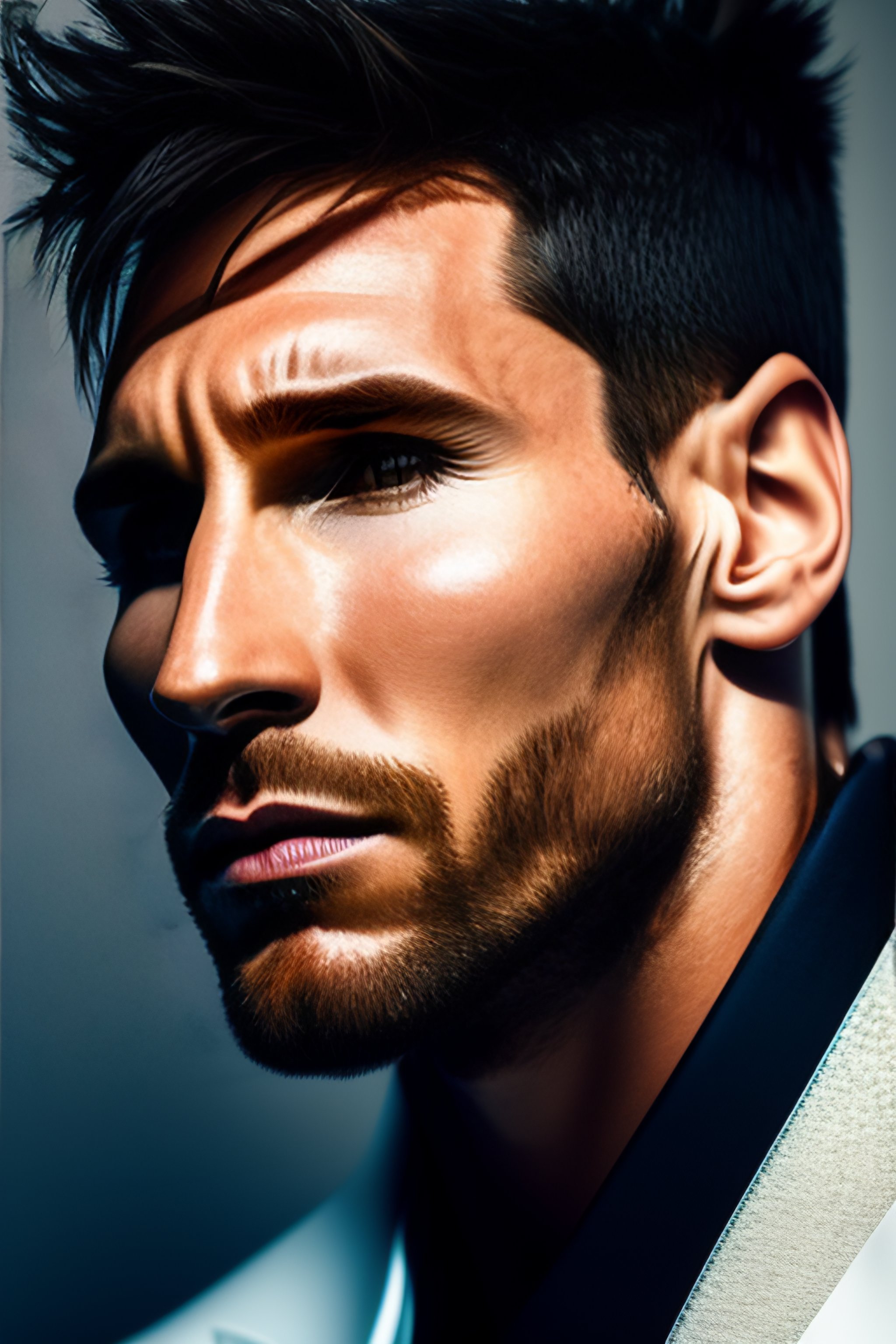 Lexica - A photo close-up of Lionel Messi, fashion editorial, studio ...