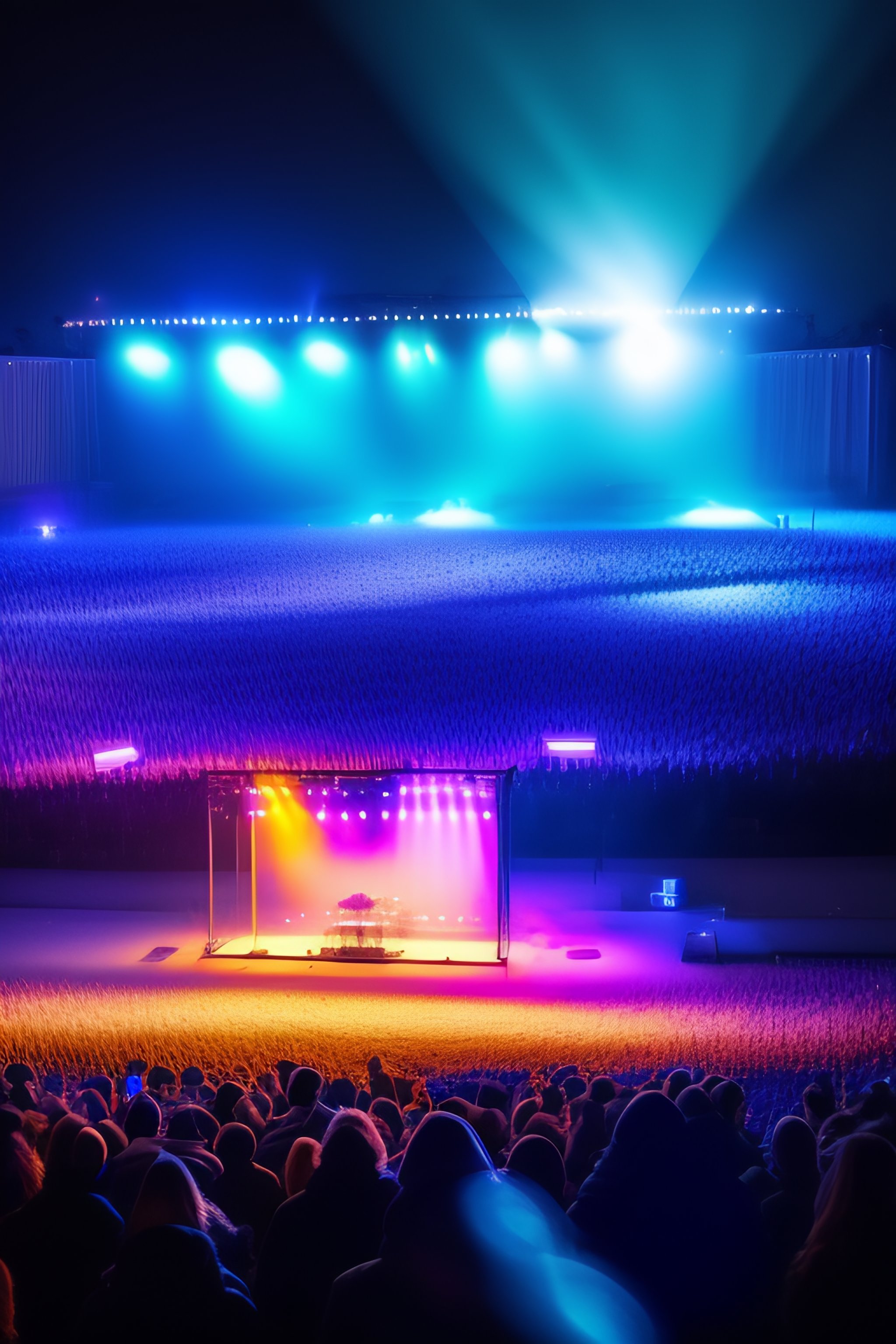 Lexica - A crowded concert at night blue palette and mobile lights