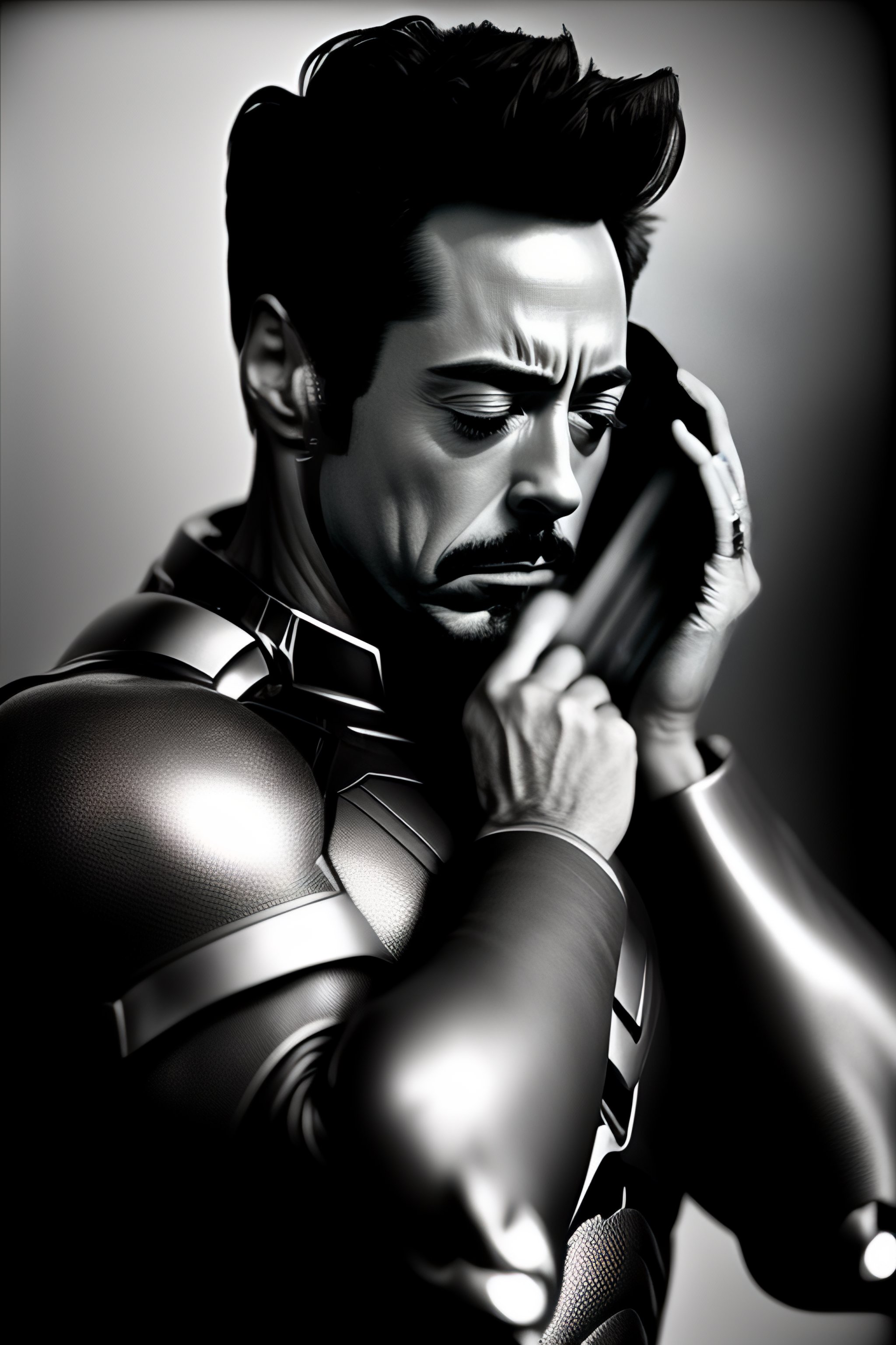 Lexica - Robert downey junior crying as iron man, by richard avedon ...