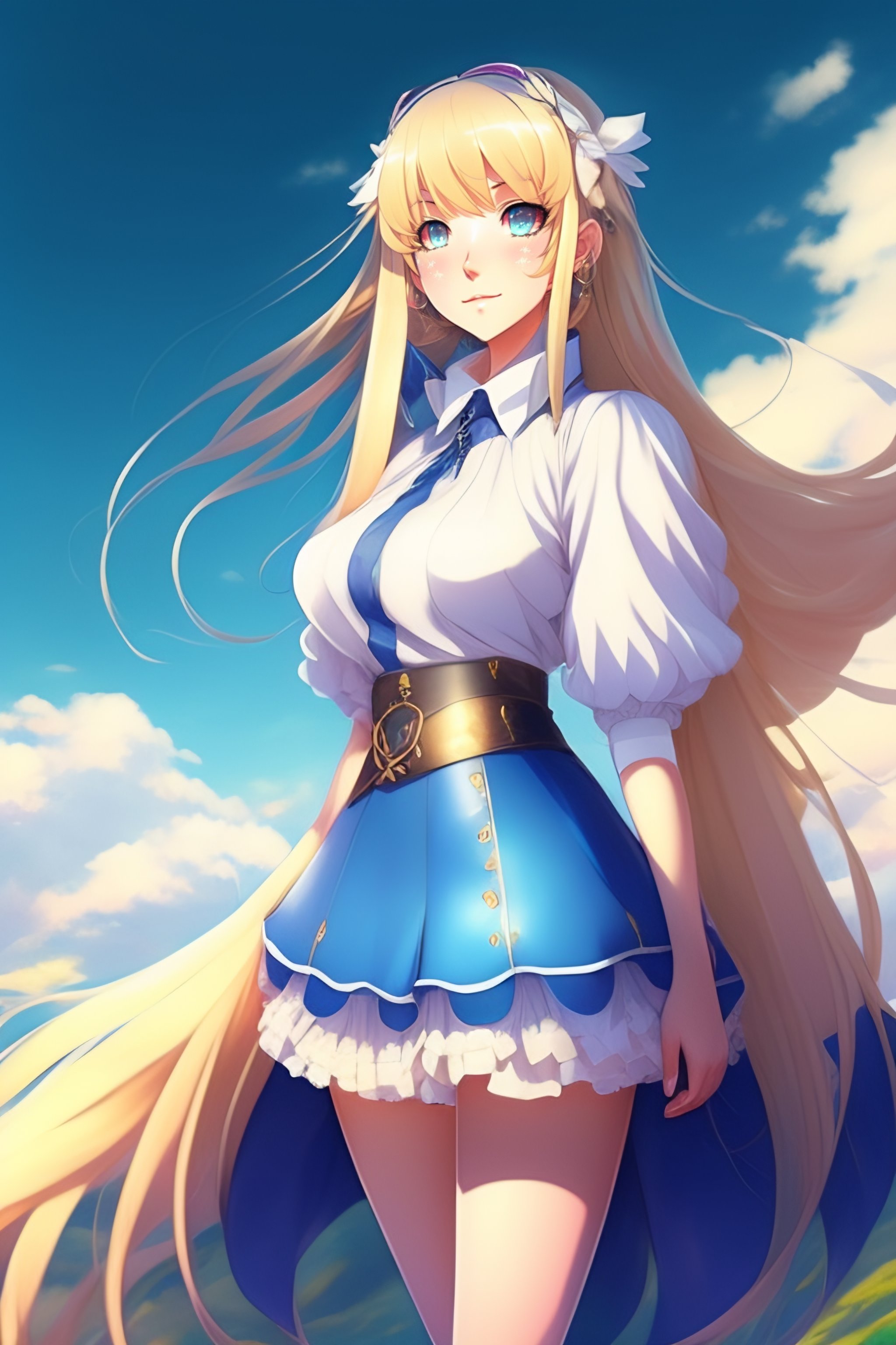 Lexica - FGO anime girl Blond, long hair, blue eyes and a pretty smile ...