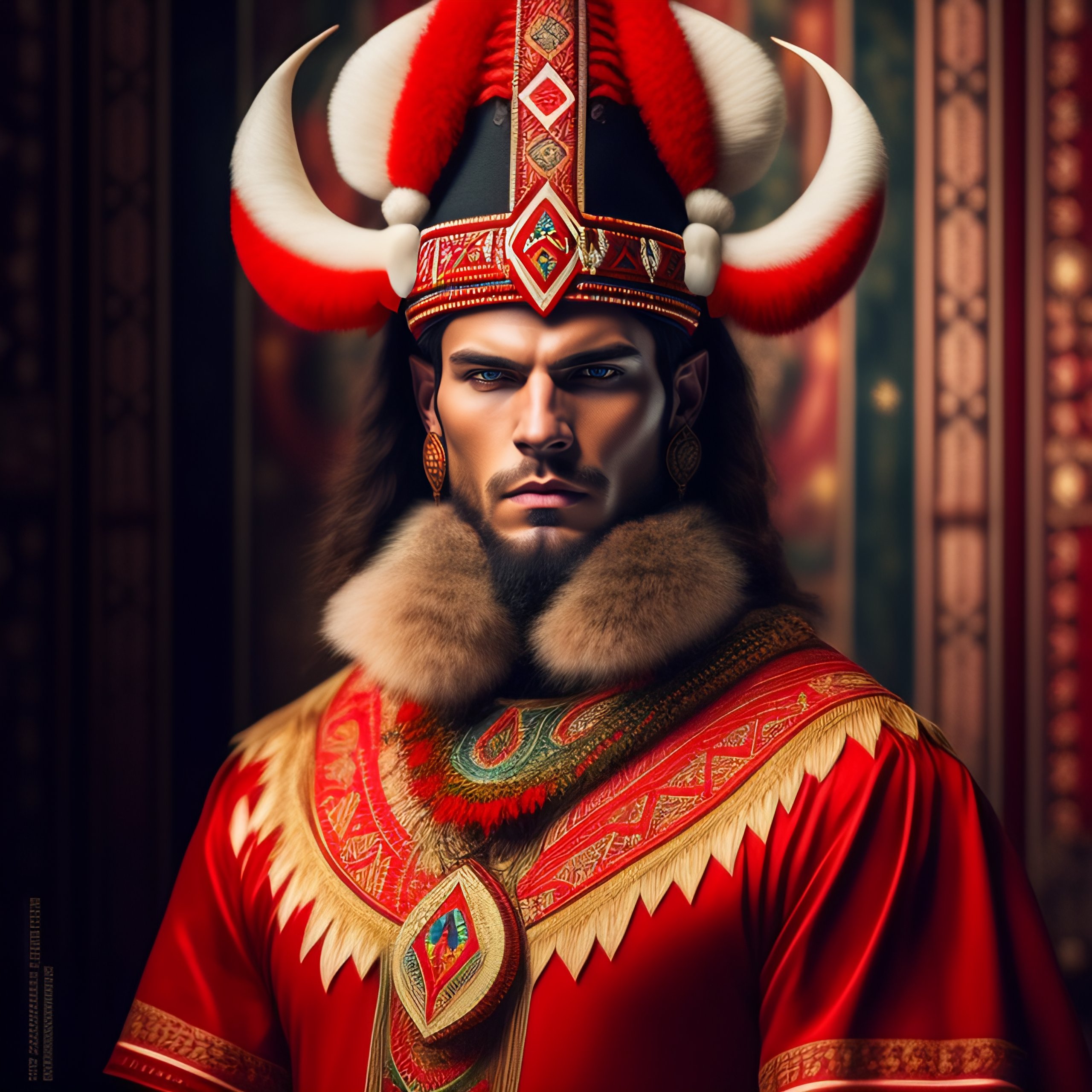 Lexica - A long shot of a slavic man wearing a wooden kuker tribal ...