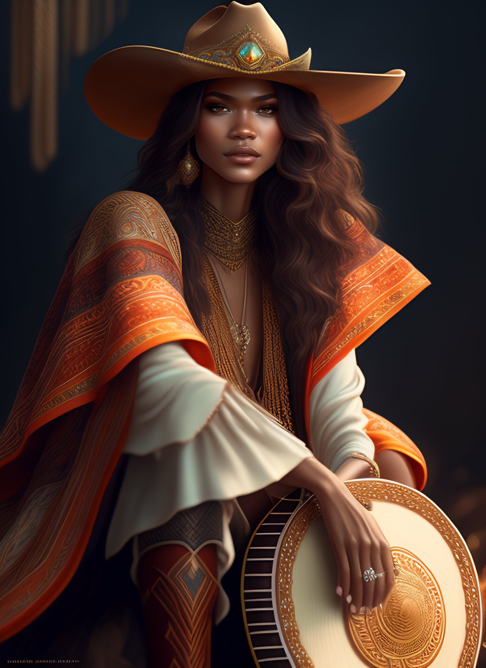 Lexica - A highly detailed illustration of zendaya wearing cowboy hat ...