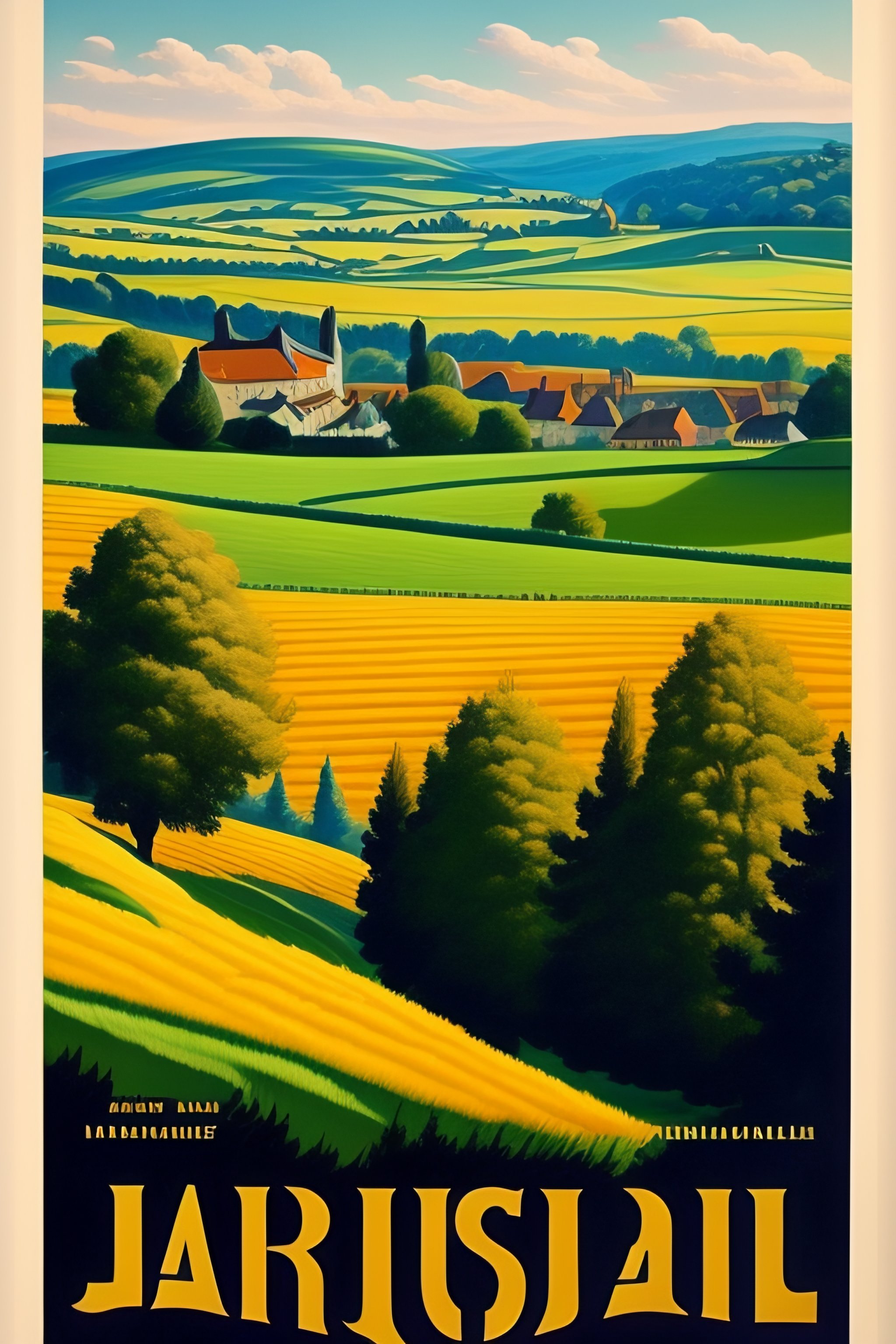 Lexica - Poster vintage 1950 paysage du Jura, collines vertes, forêt ...