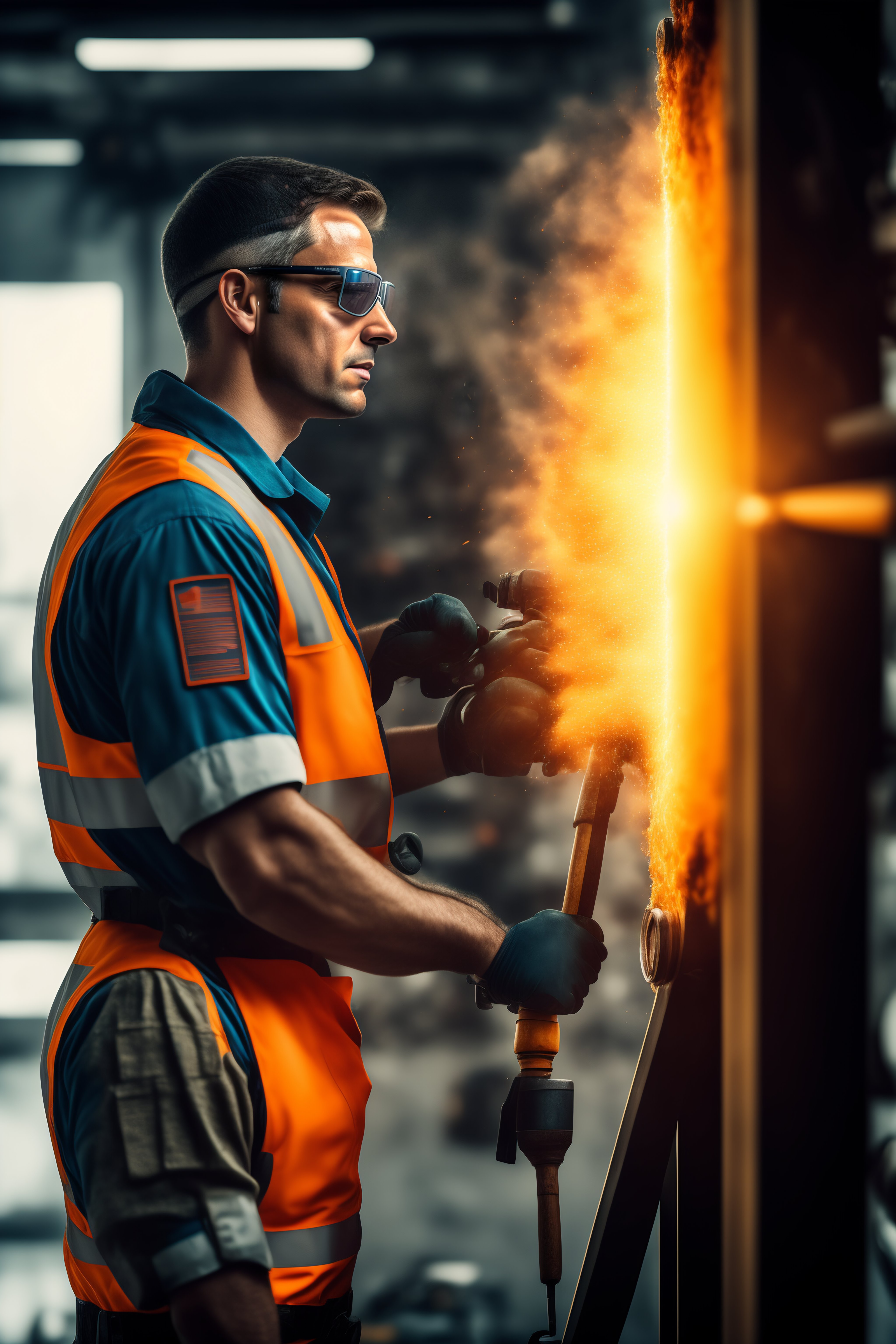 Lexica - Portrait of Engineer working with hammer, Showing the impact ...