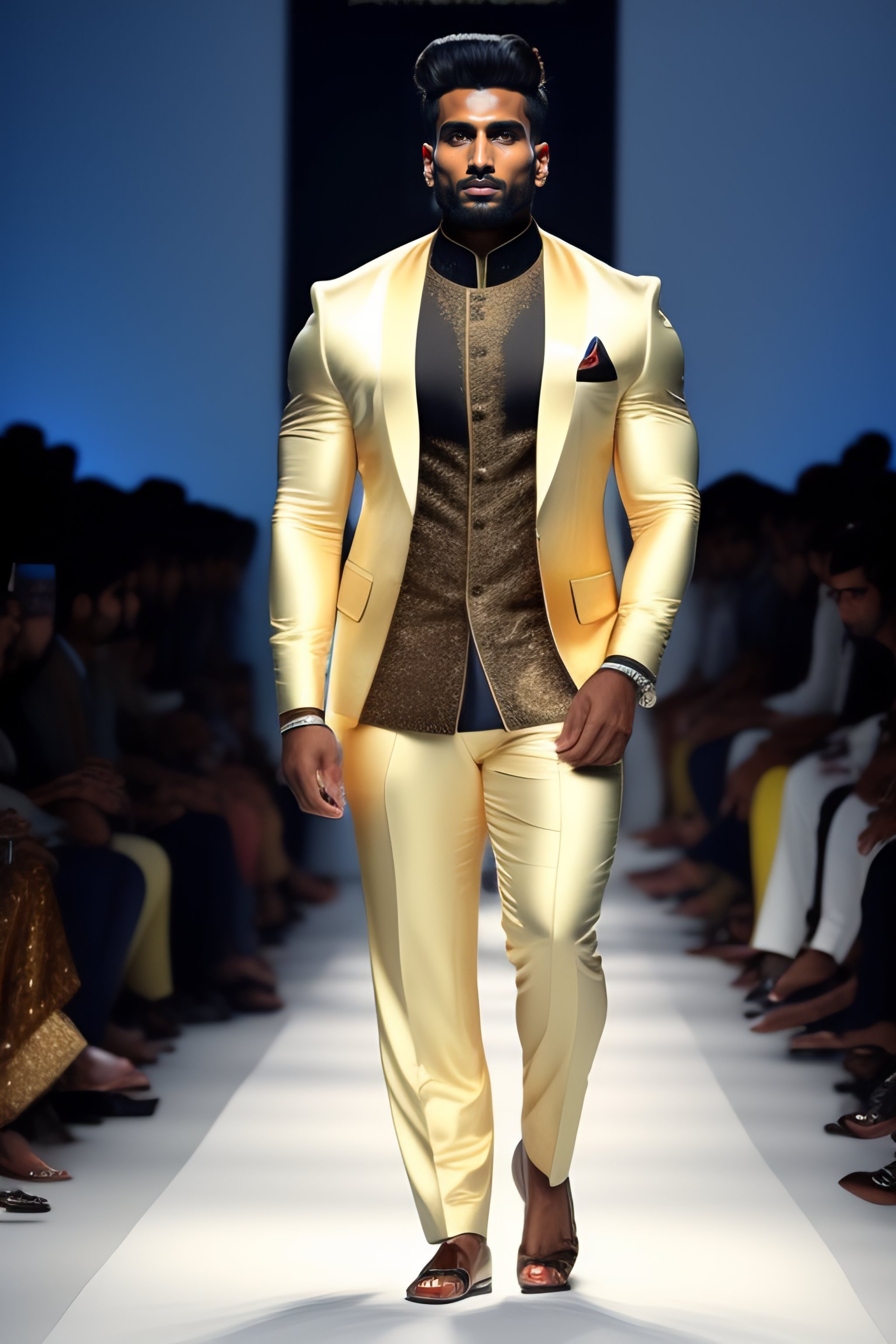 Lexica - Future fashion modern tech male pakistani on runway show