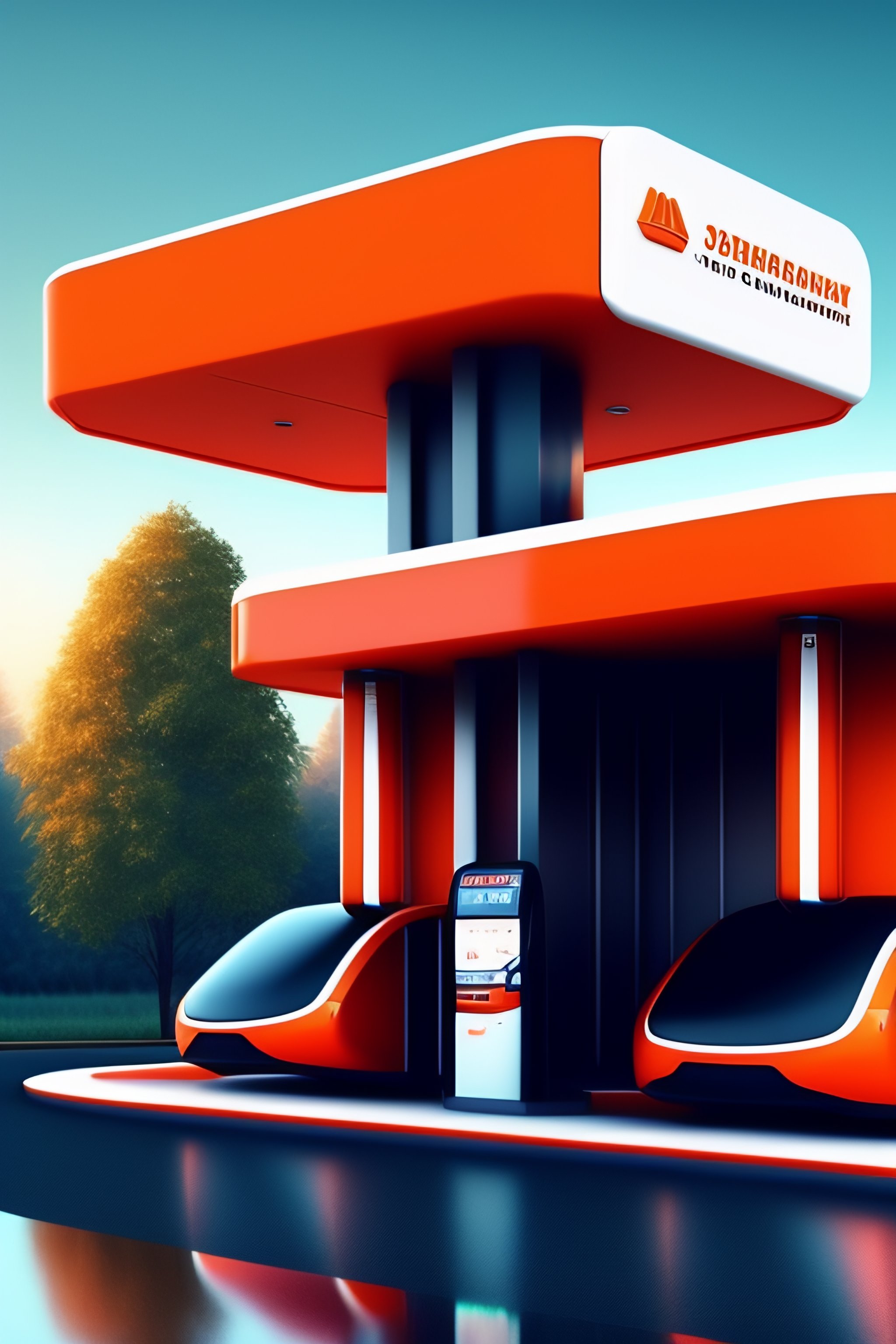 Lexica - Futuristic service station renewable low carbon fuels orange ...