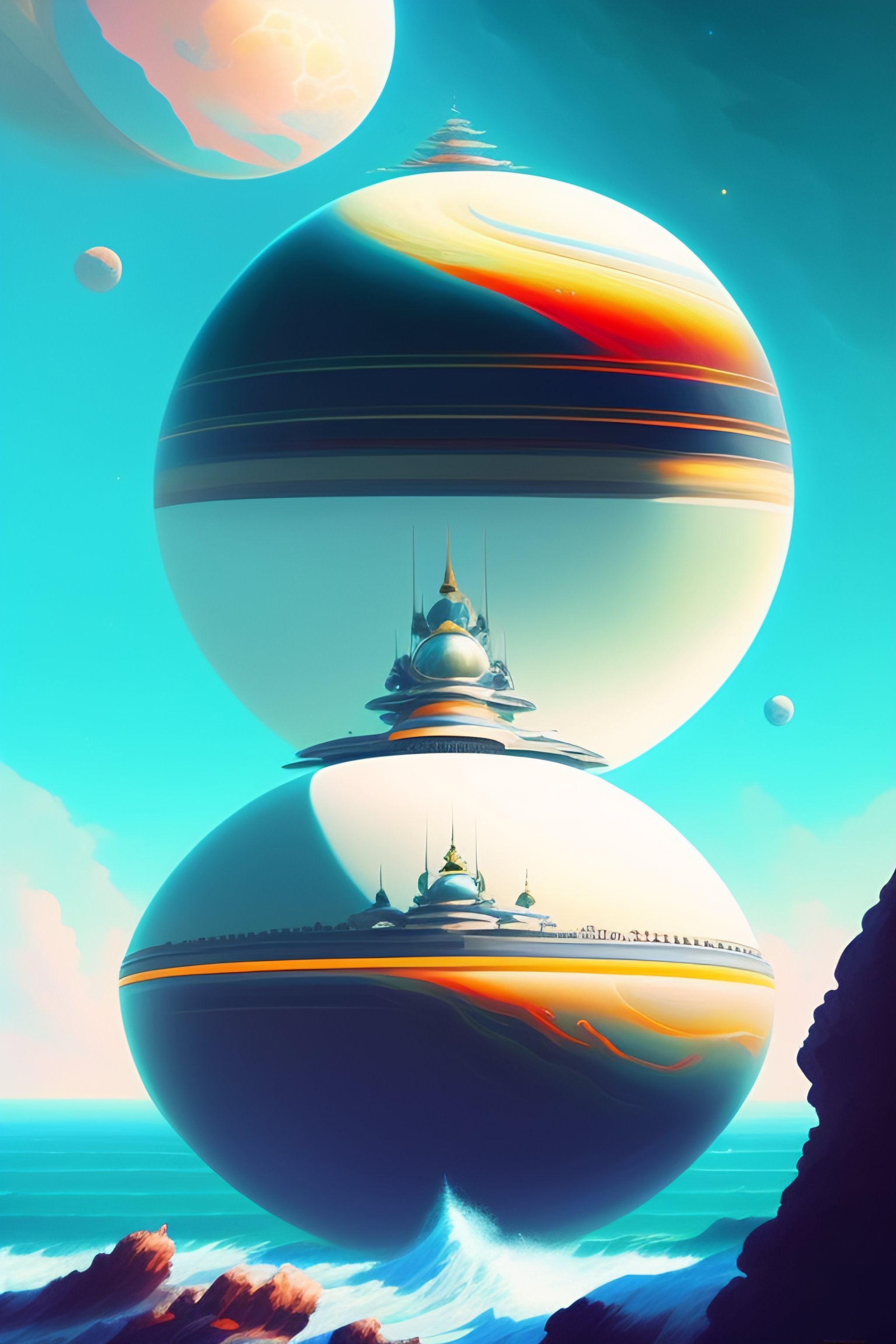 Lexica - A spherical white space stations looms over the ocean by peter ...