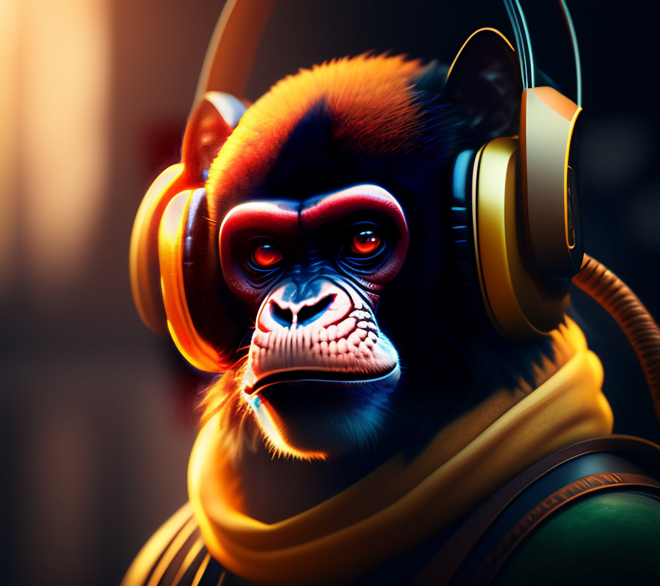 Lexica - Monkey wearing gaming headphones, cinematic, fantasy, sharp ...
