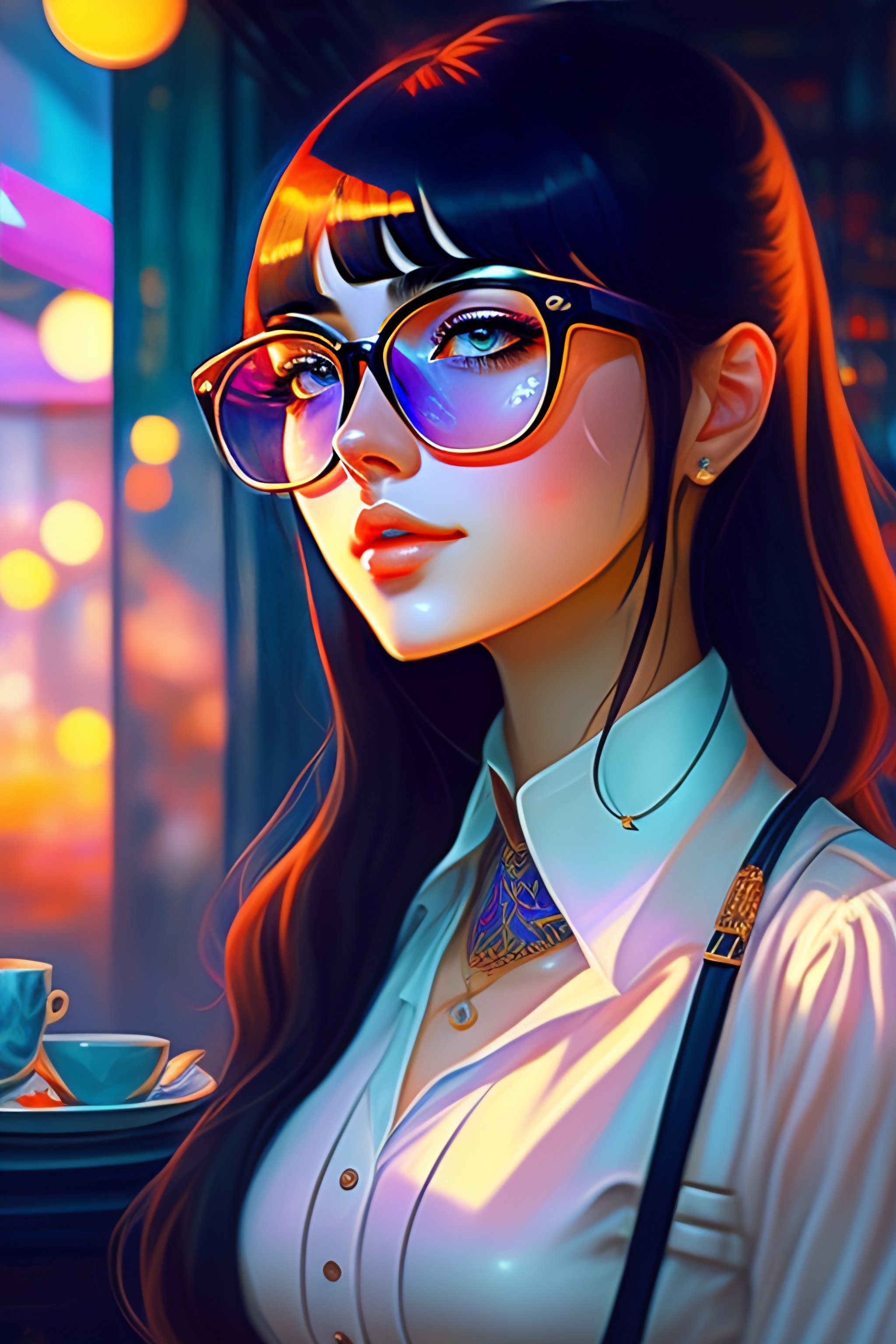 Lexica Cute Girl In Blue Dress Black Hair Black Wayfarer Glasses