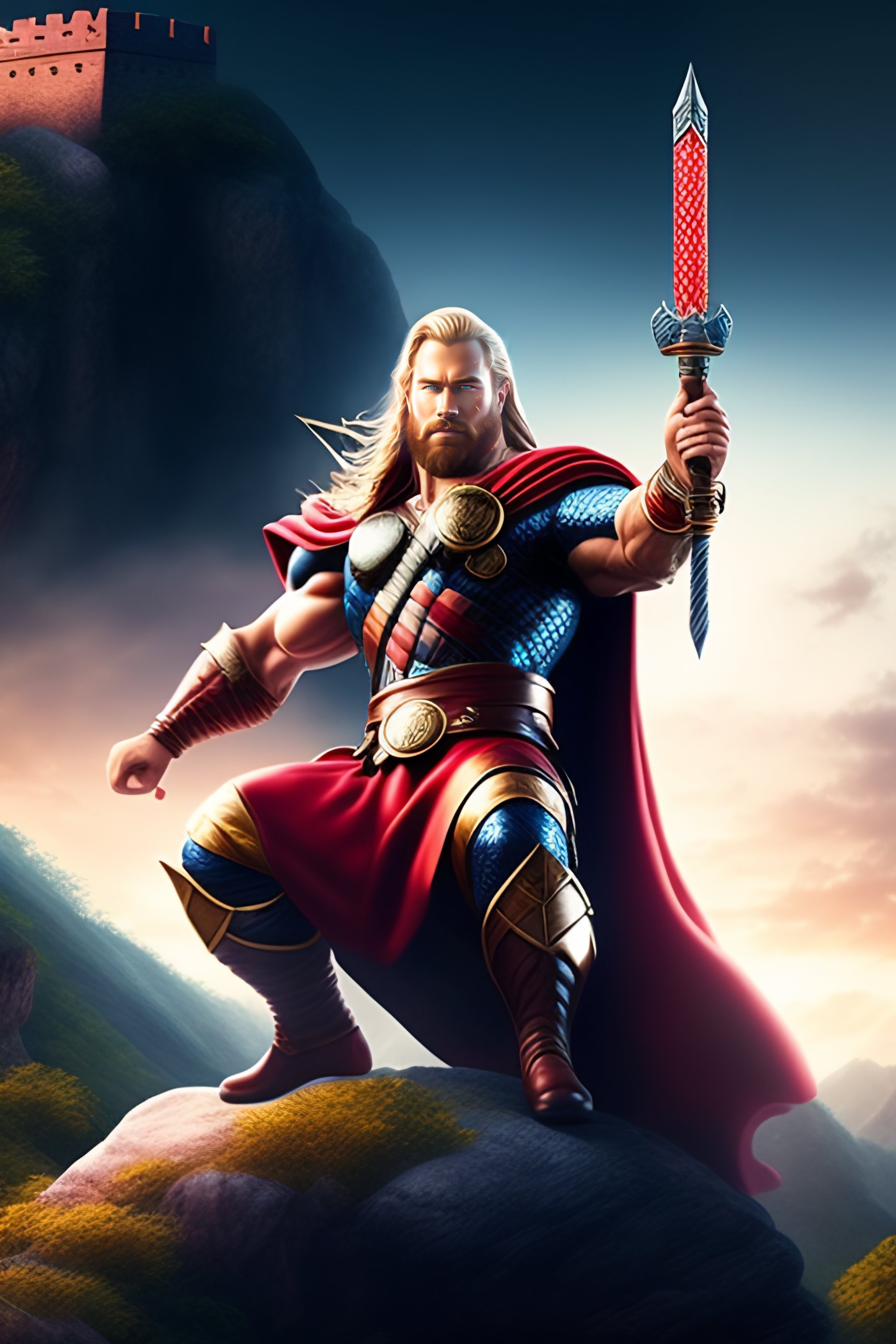 Lexica - An action scene of thor sitting on a flying carpet, on the ...