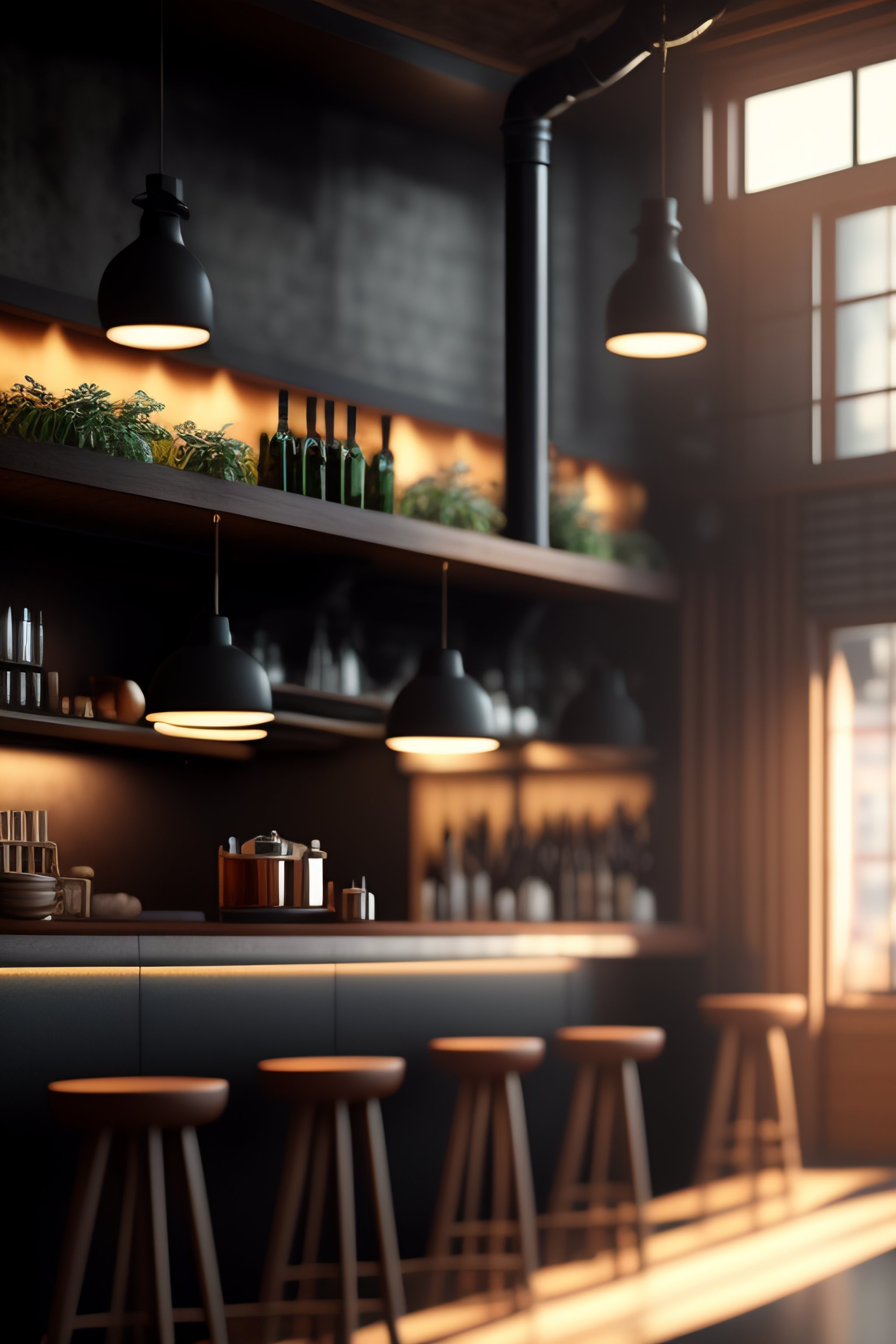 Lexica - Cafe interior, industrial effect, ultra-realistic, octane render.
