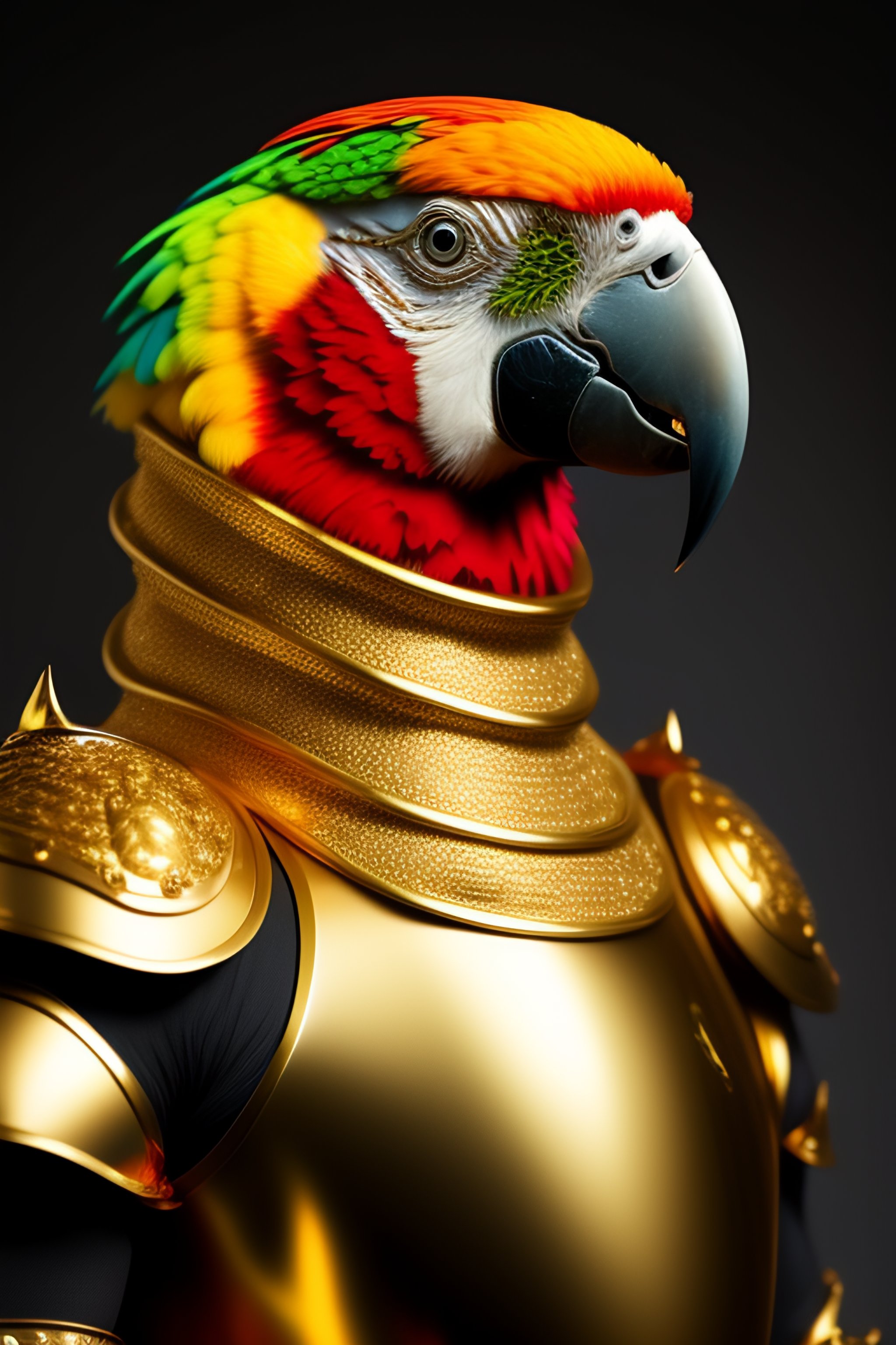 Lexica - Parrot wearing gold plated armor
